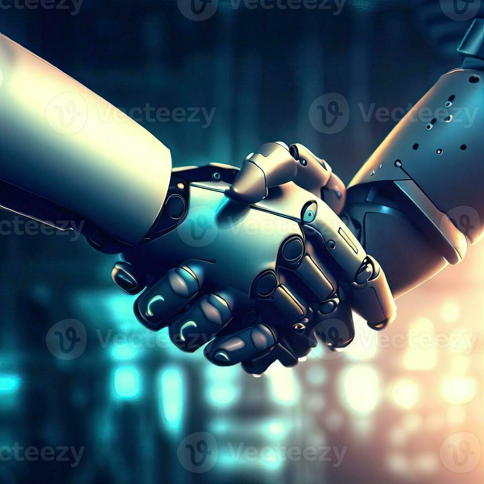 3d Rendering Robot Hand Shaking With Binary Tunnel Background