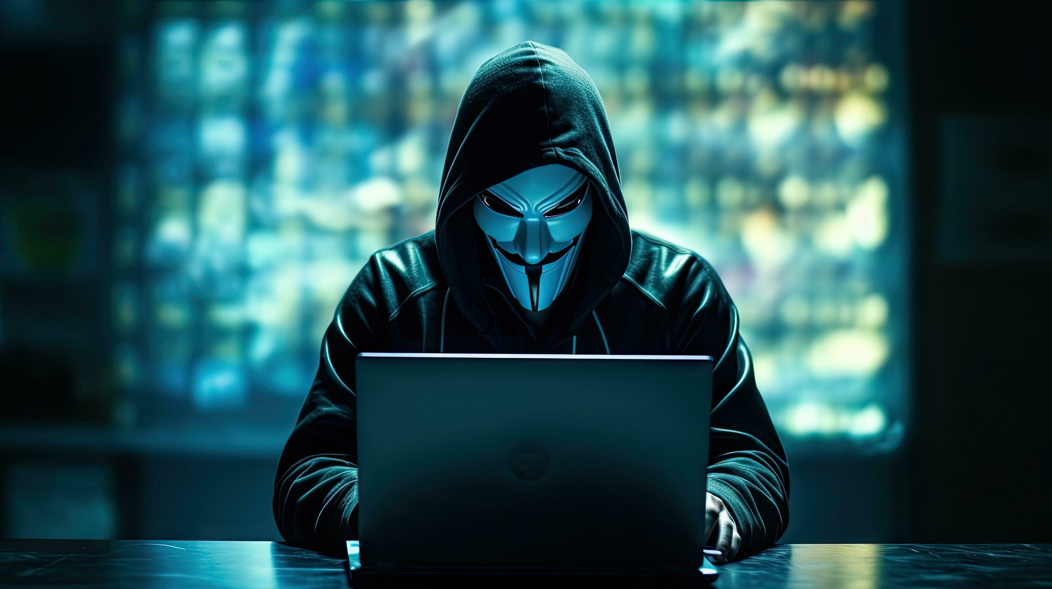 Hackers and Malware Hacker uses abstract laptop with binary code ...