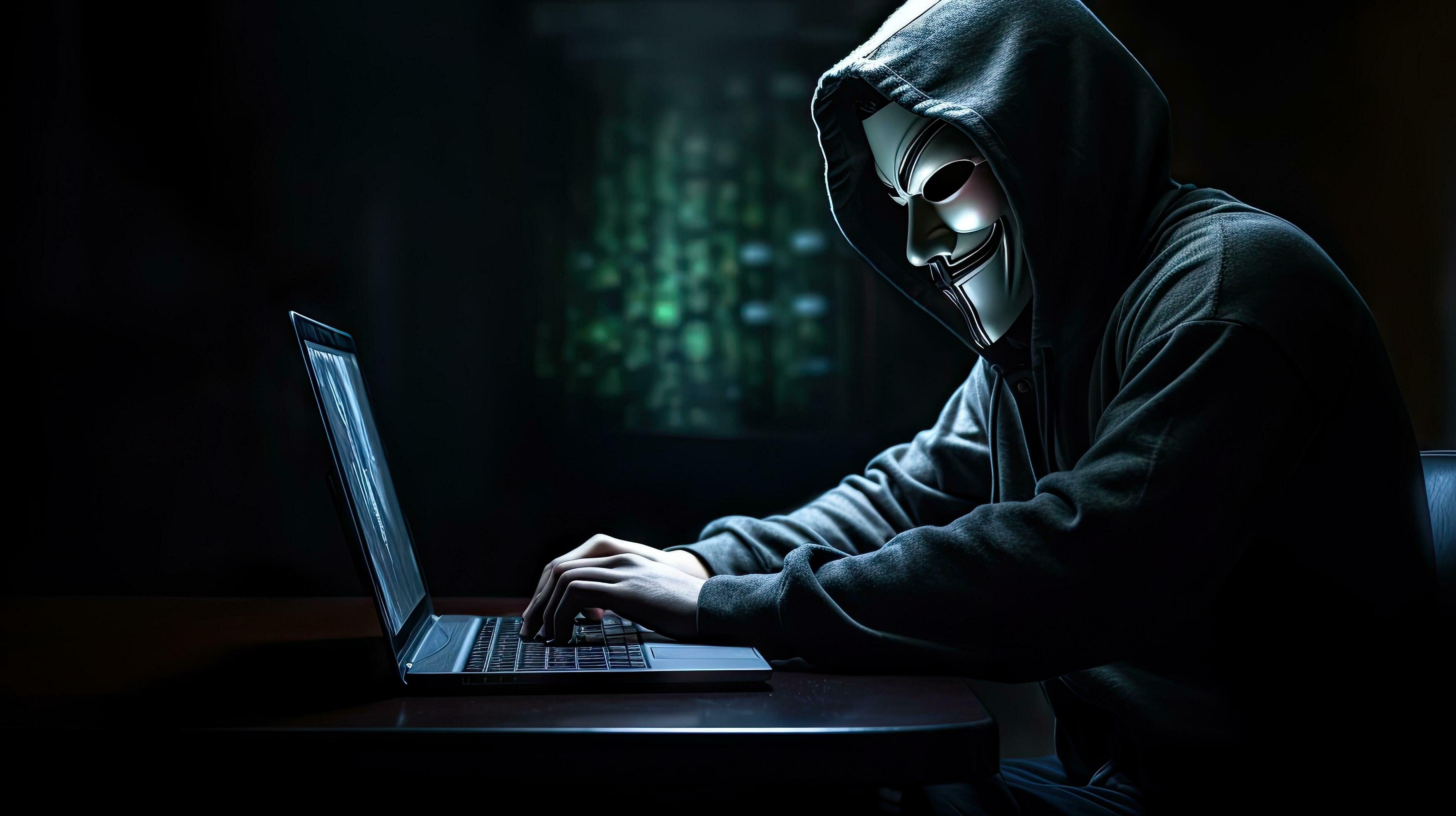 Hackers and Malware Hacker uses abstract laptop with binary code digital interface. 29631351 ...