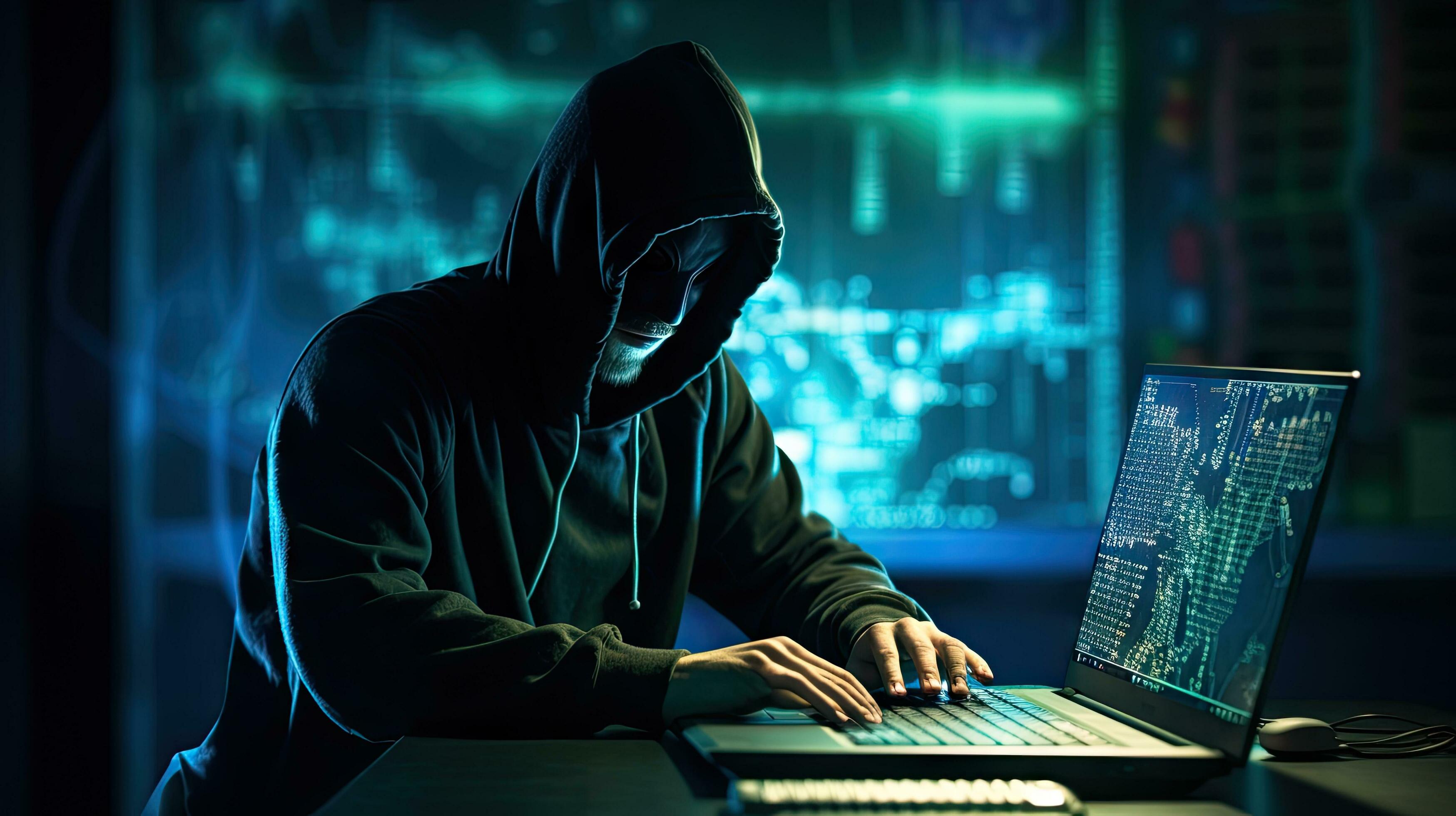 Hackers and Malware Hacker uses abstract laptop with binary code digital interface. 29631359 ...