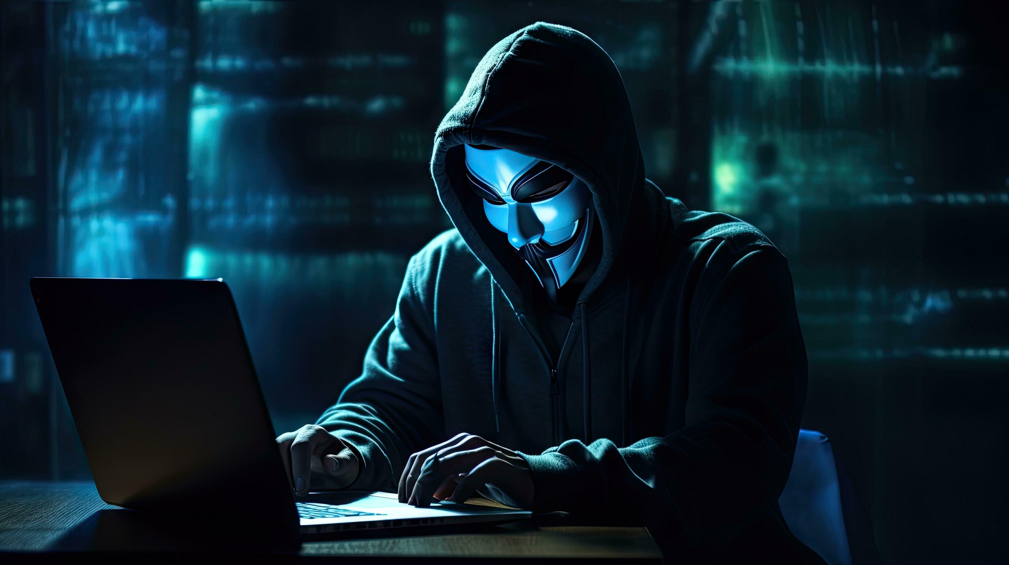 Hackers and Malware Hacker uses abstract laptop with binary code digital interface. 29631363 ...