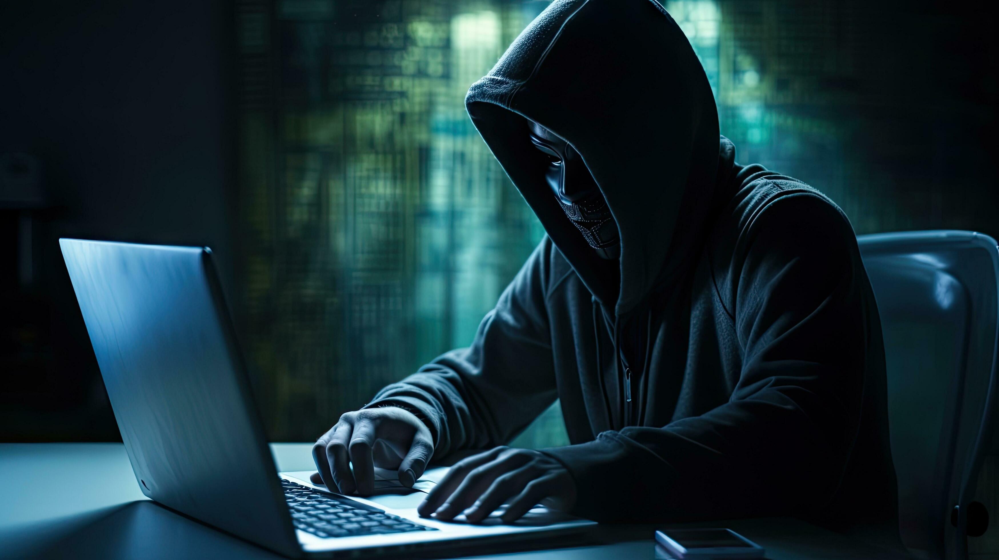 Hackers and Malware Hacker uses abstract laptop with binary code digital interface. 29631385 ...