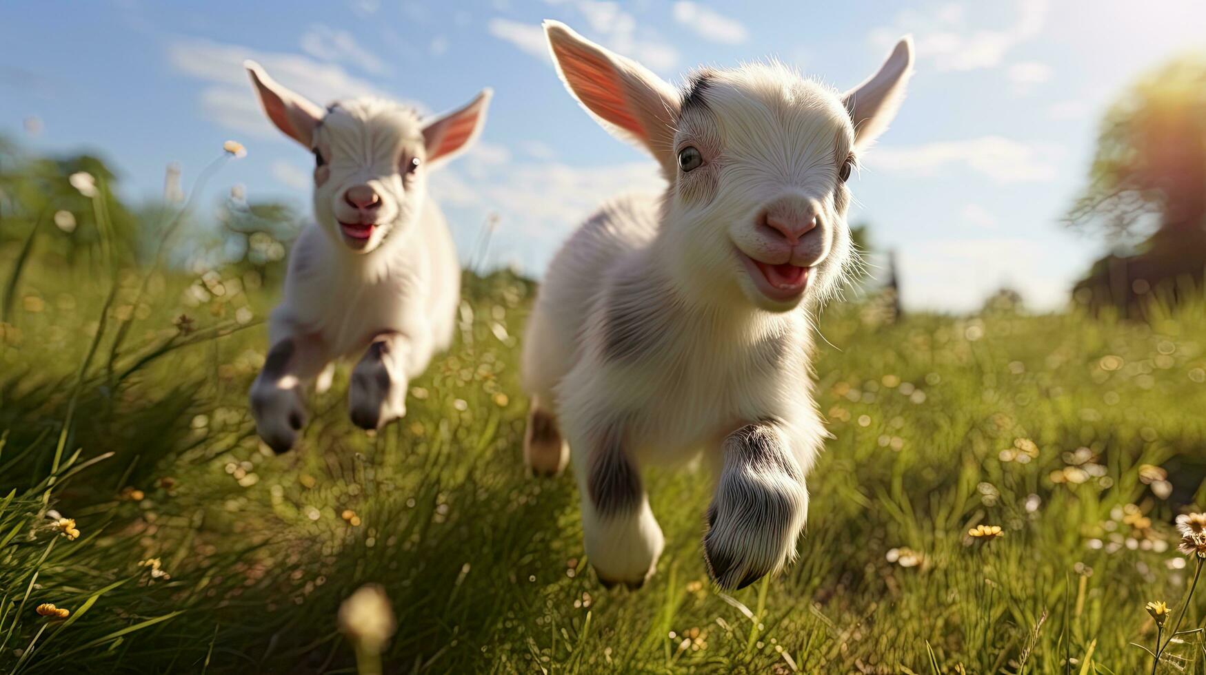 Two baby goats playing in the green field 29632606 Stock Photo at Vecteezy