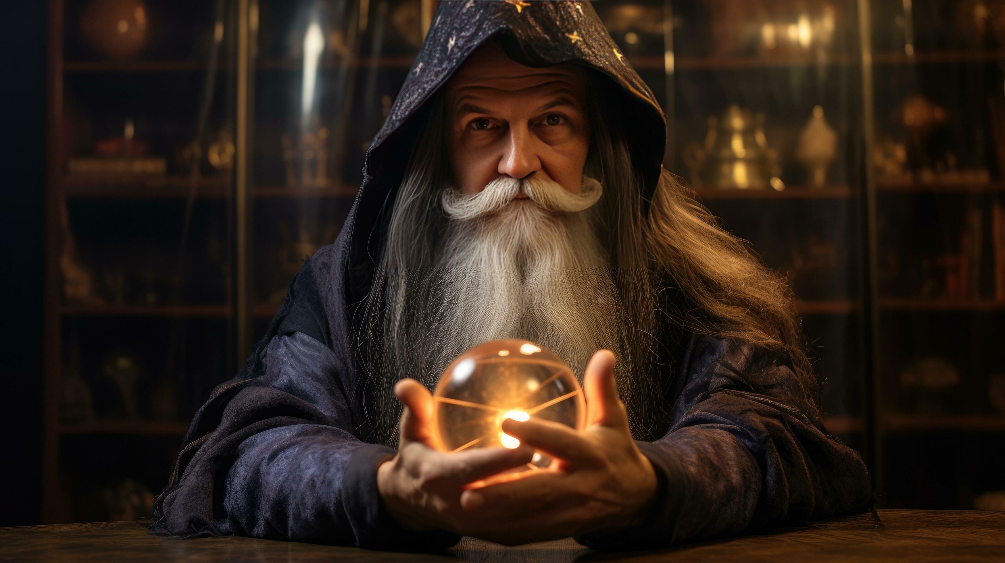 Wizard looking in crystal ball to predict future 29633241 Stock Photo ...