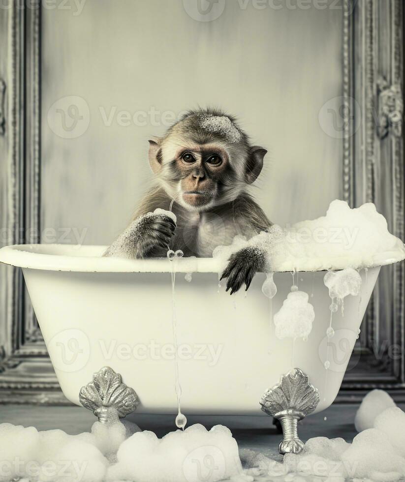 a monkey taking a bath in a bathtub with soap generative AI 29639817 ... a monkey taking a bath in a bathtub with soap generative AI 29639817 ...