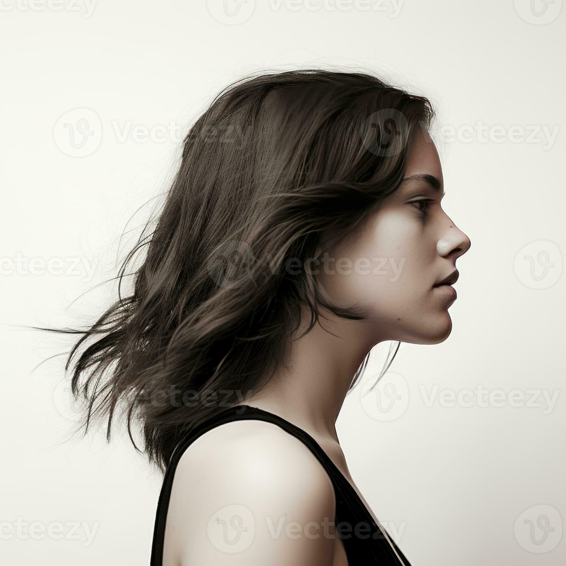 side view of young girl face on white background generative AI 29640422 ...
