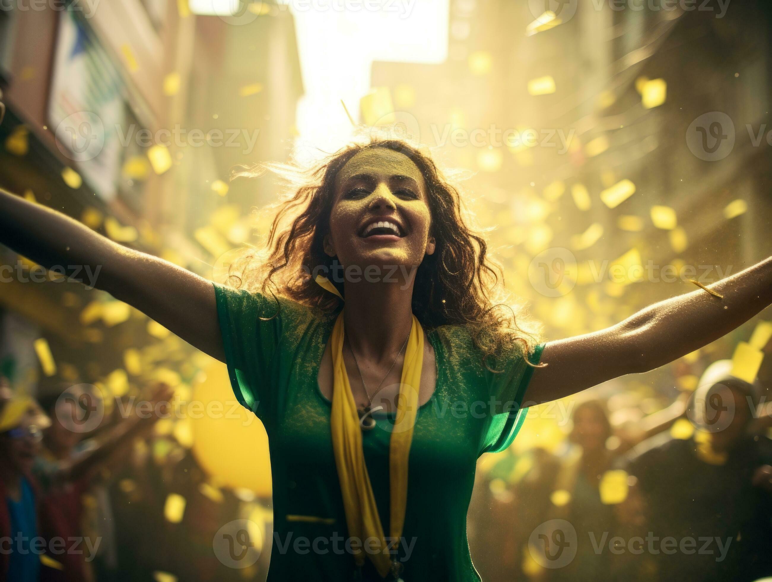 Brazilian Woman Celebrates Her Soccer Teams Victory Ai Generative