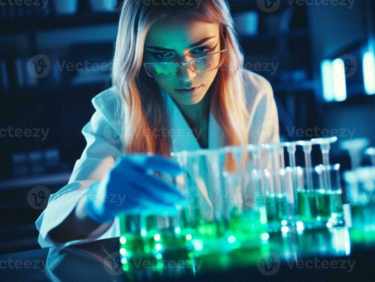 Female Scientist Conducting Experiments In A High Tech Lab Ai
