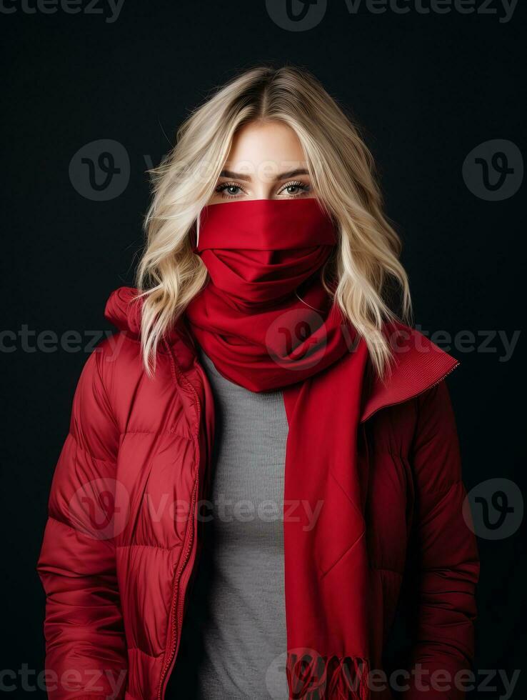 A Woman Wearing A Red Scarf Over Her Face Generative Ai 29681218 Stock