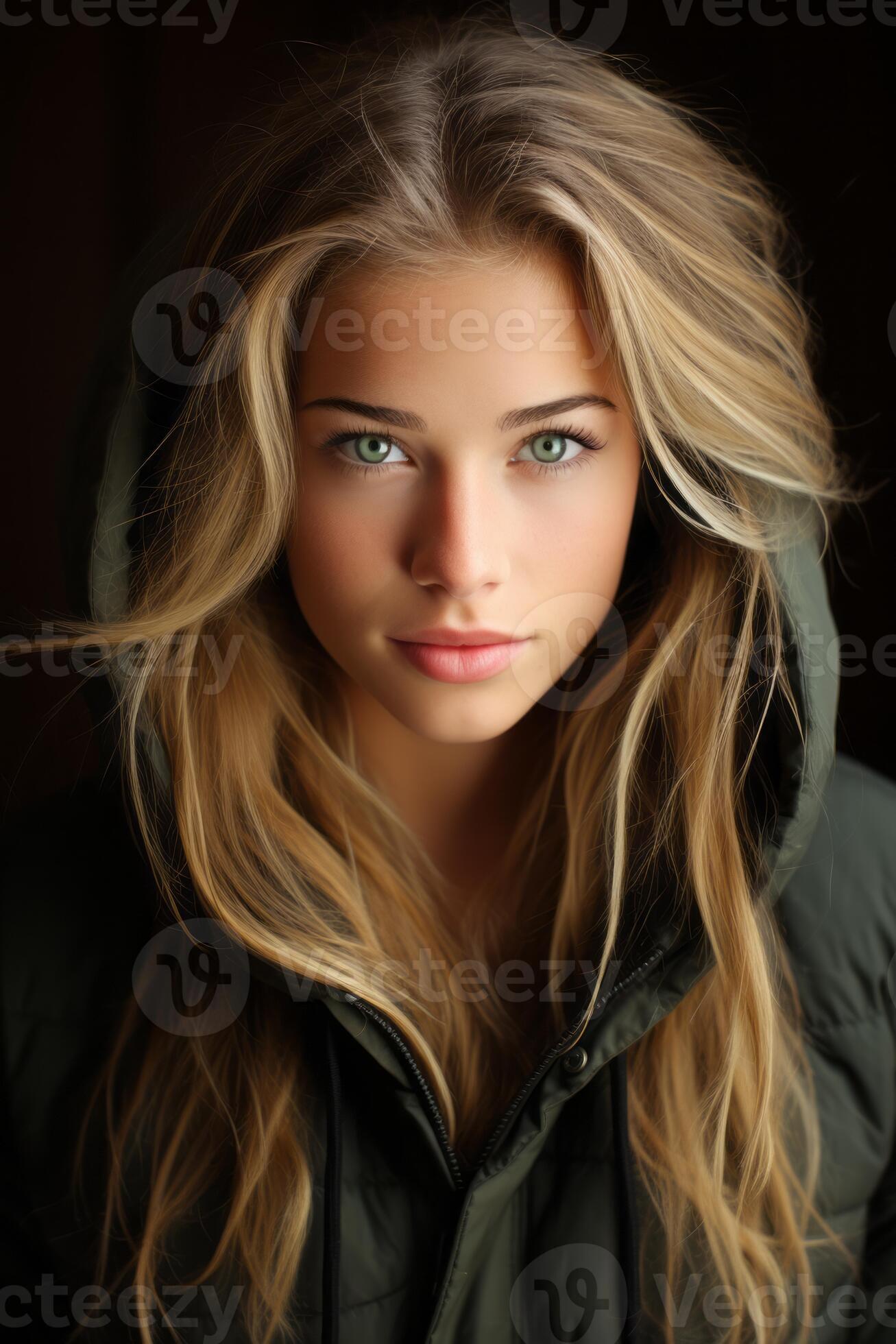 a beautiful young woman with long blonde hair and green eyes generative ai 29685656 Stock Photo ...