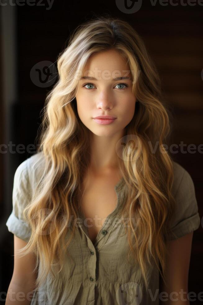 a beautiful young woman with long wavy hair generative ai 29685726 ...