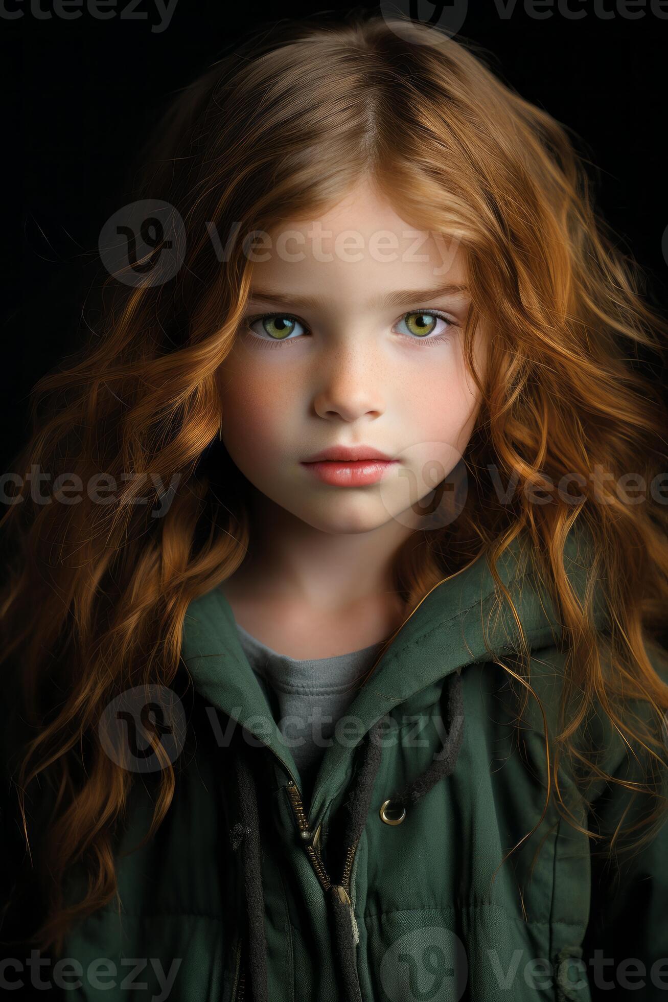 a young girl with long red hair and green eyes generative ai 29686365 Stock Photo at Vecteezy