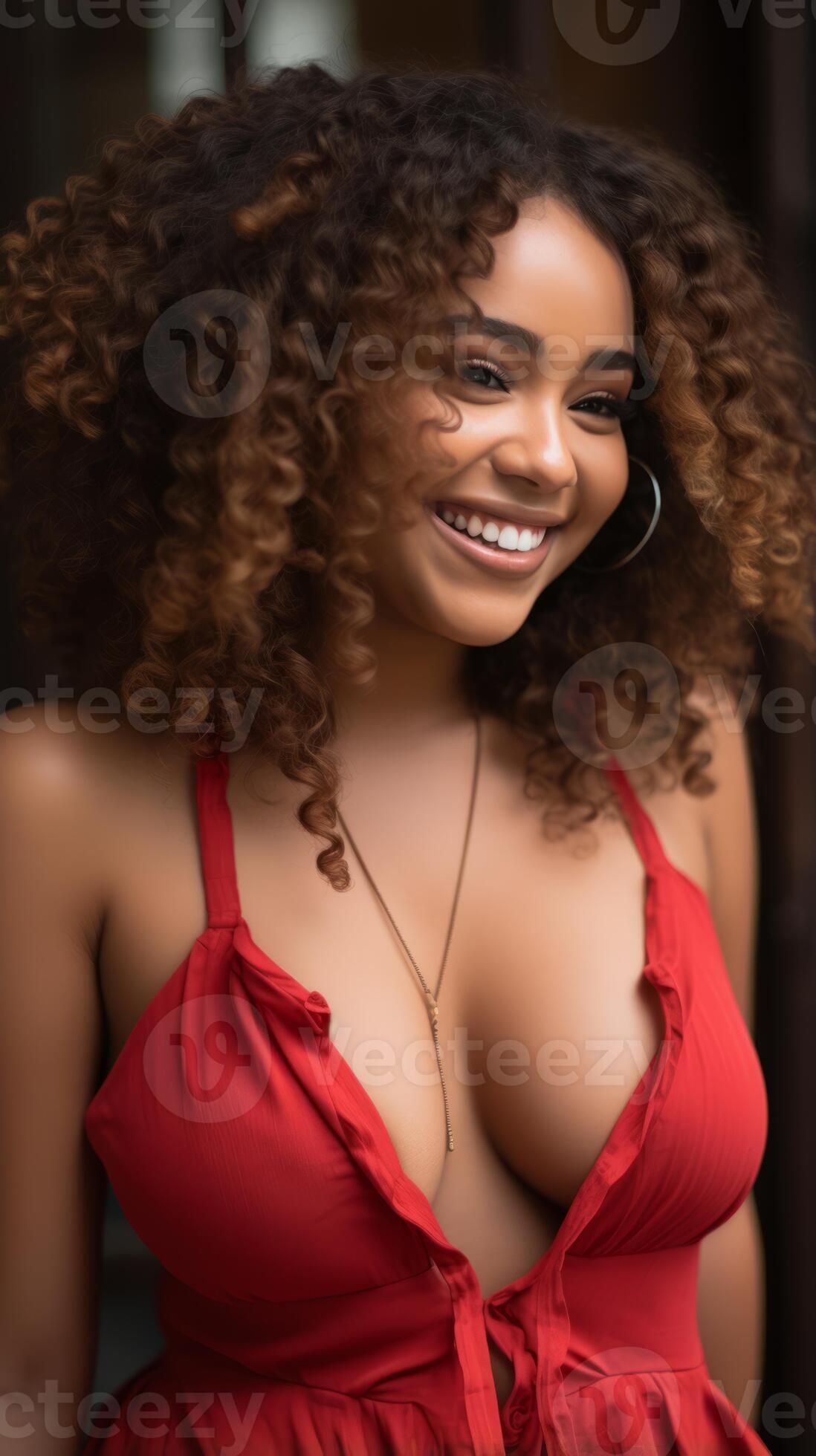 beautiful african american woman in red dress smiling generative ai 29688774 Stock Photo at Vecteezy