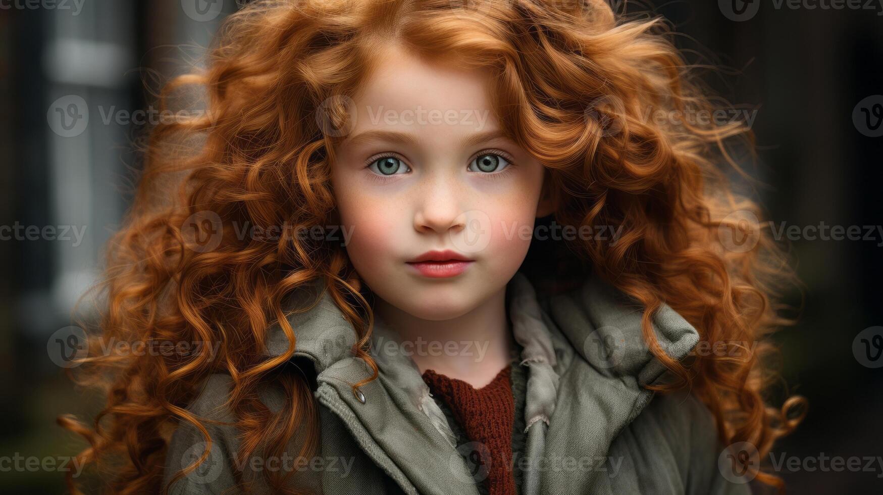 a little girl with long red hair and blue eyes generative ai 29689927 Stock Photo at Vecteezy