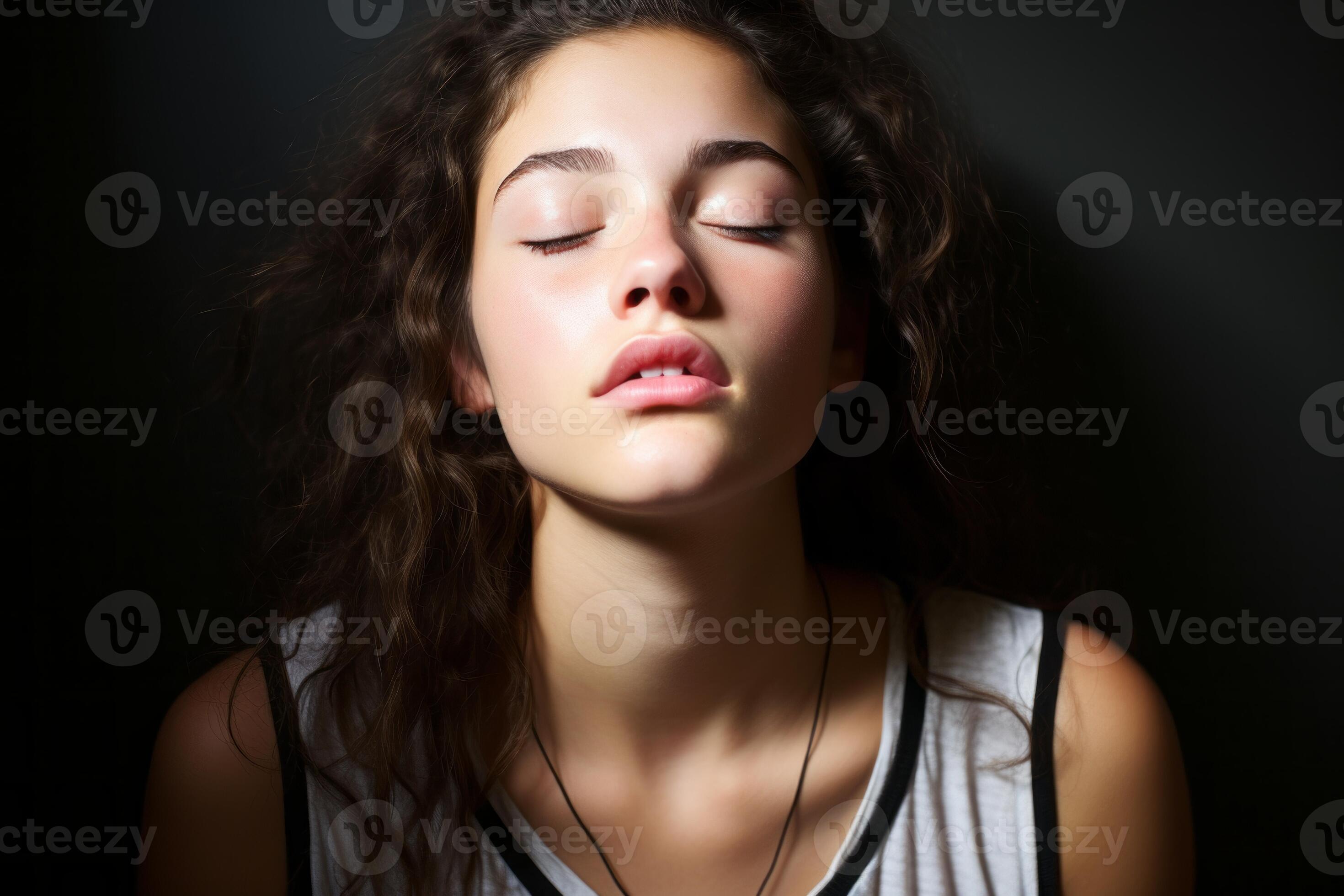 a woman with her eyes closed and her mouth open generative ai 29690926 Stock Photo at Vecteezy