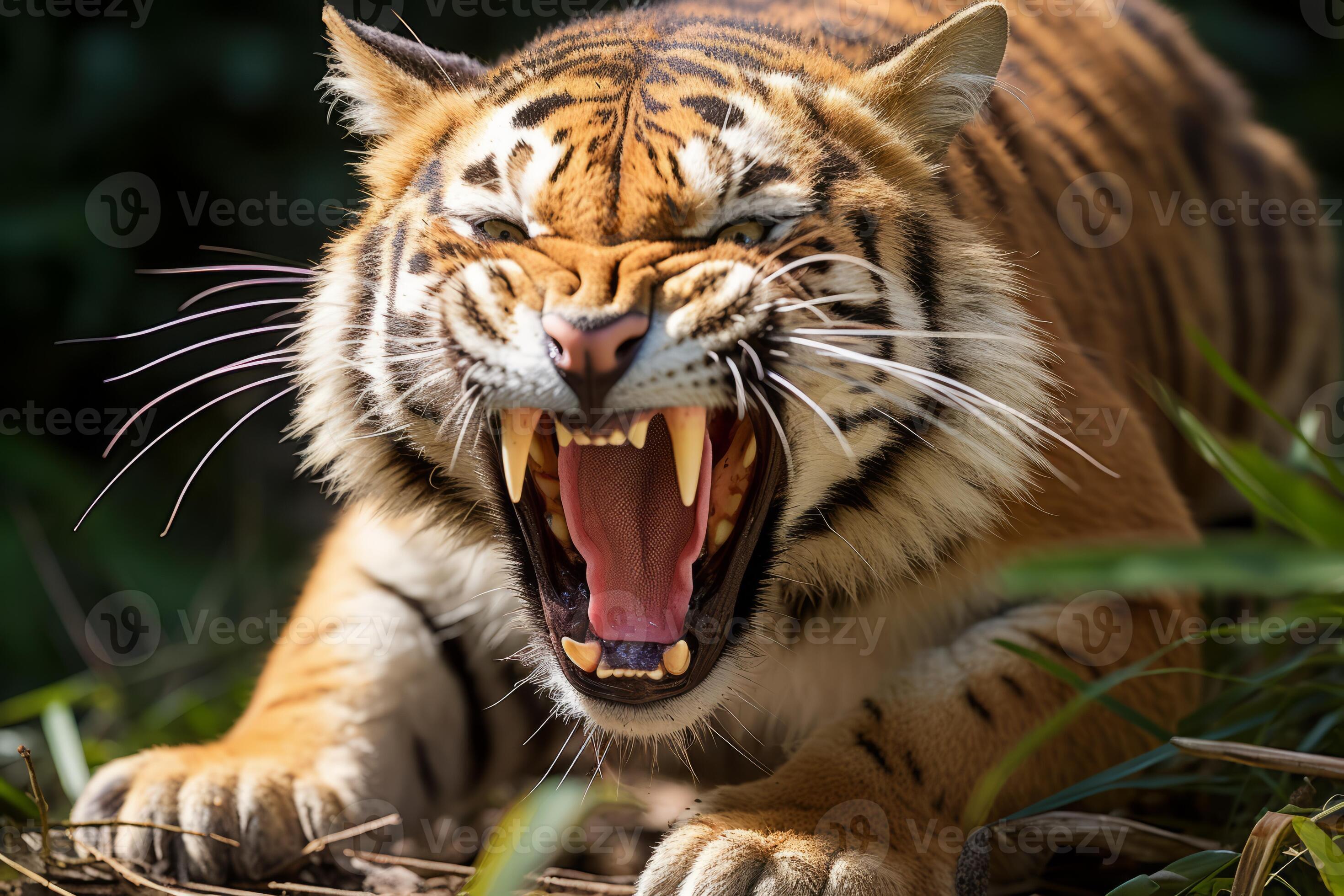 an angry tiger with its mouth open generative ai 29691494 Stock Photo at Vecteezy