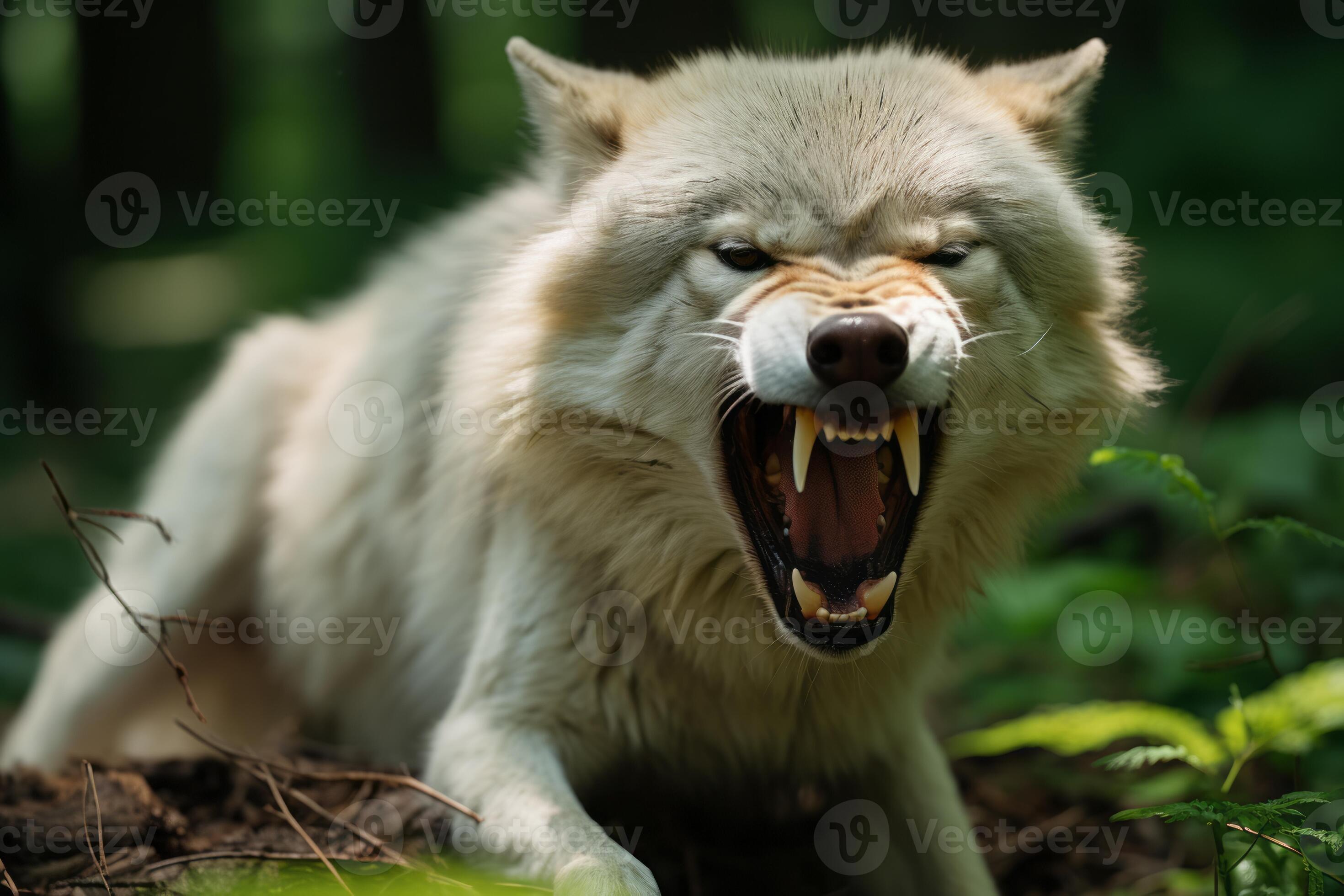 Snarling White Wolf