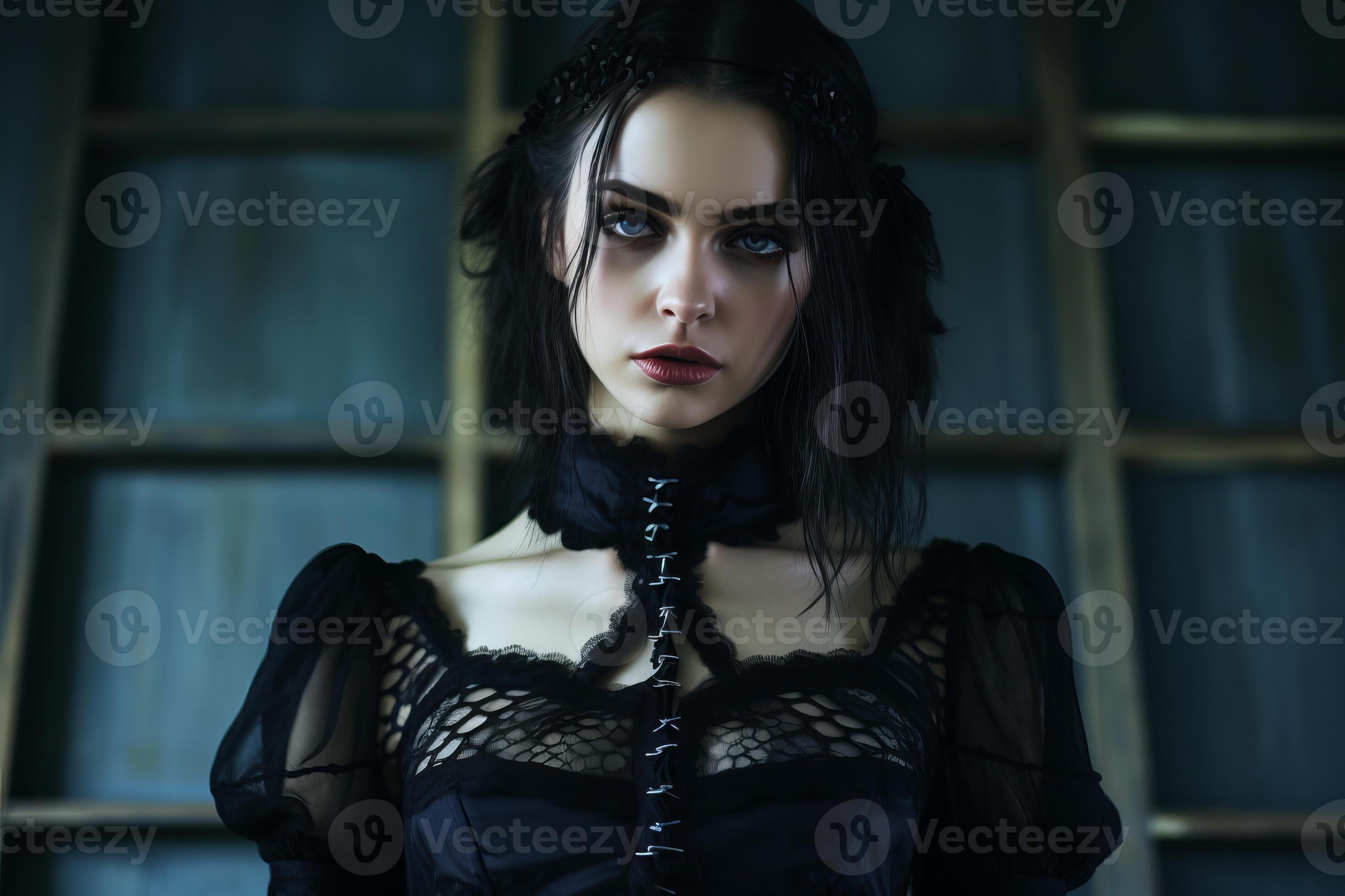 a woman in a black gothic dress with blue eyes generative ai 29692638 ...