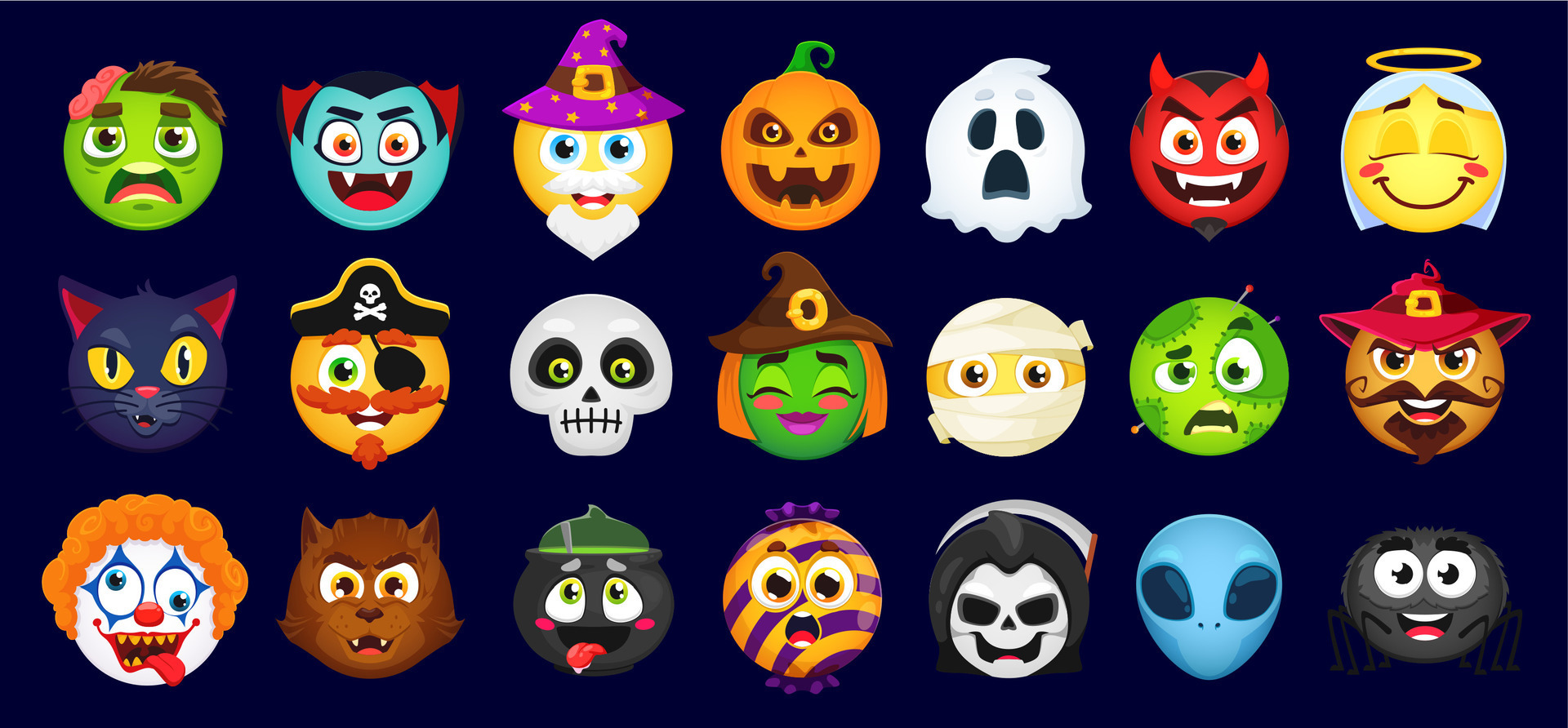 Cartoon Halloween emoji isolated vector icons set 29694606 Vector Art ...