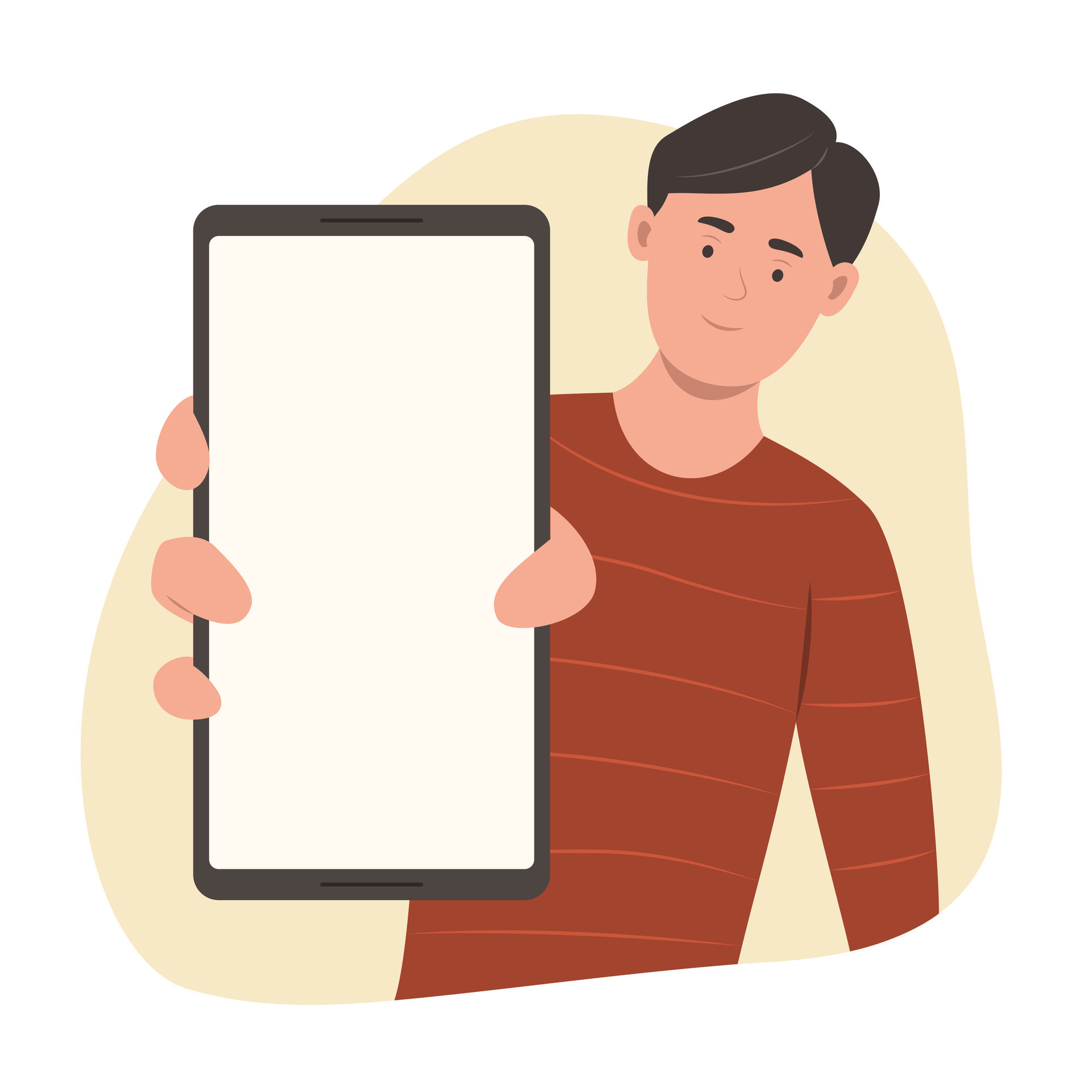 Young Man Holding Mobile Phone with Blank Screen for Copy Space Concept ... Young Man Holding Mobile Phone with Blank Screen for Copy Space Concept ...