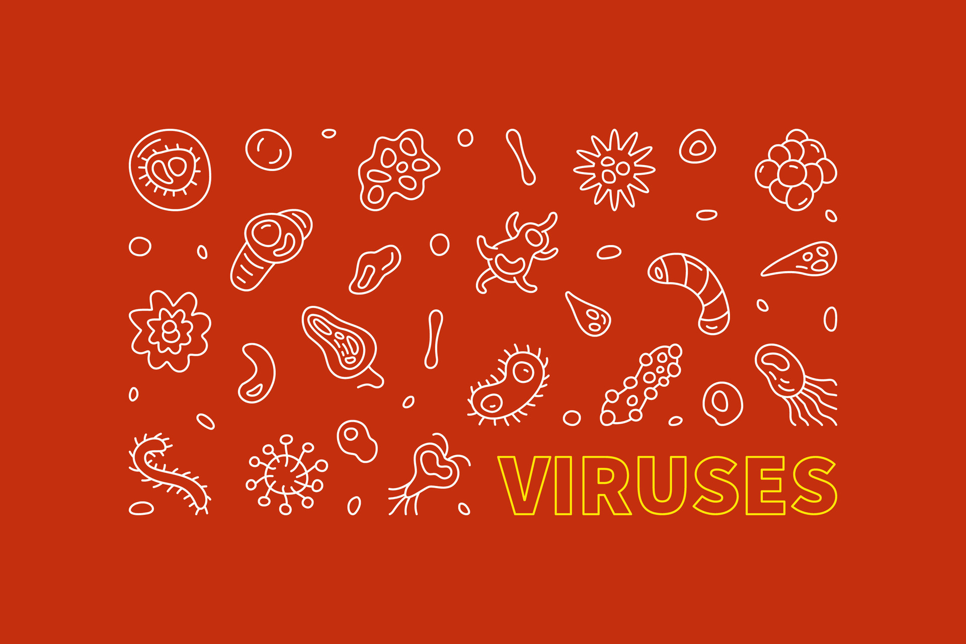 Viruses concept outline vector creative horizontal banner made with ... Viruses concept outline vector creative horizontal banner made with ...