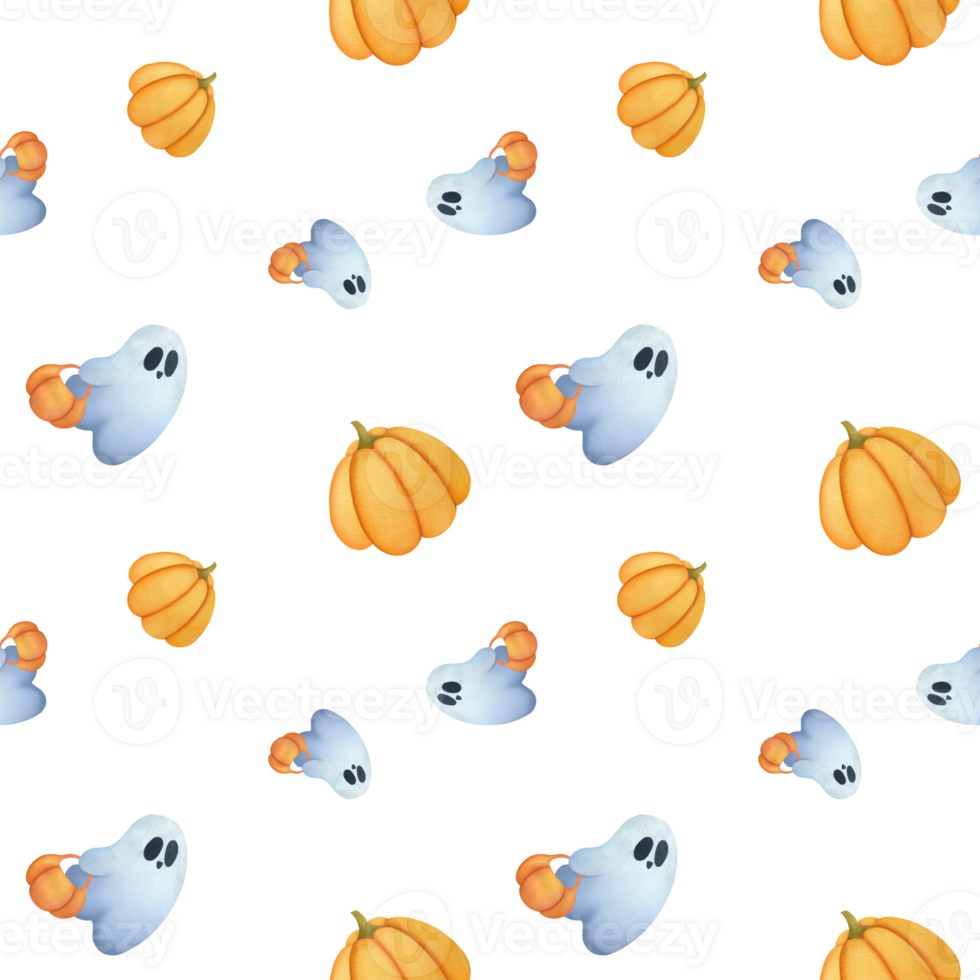 cute Ghost, pumpkin seamless pattern background. Childish Watercolor ...