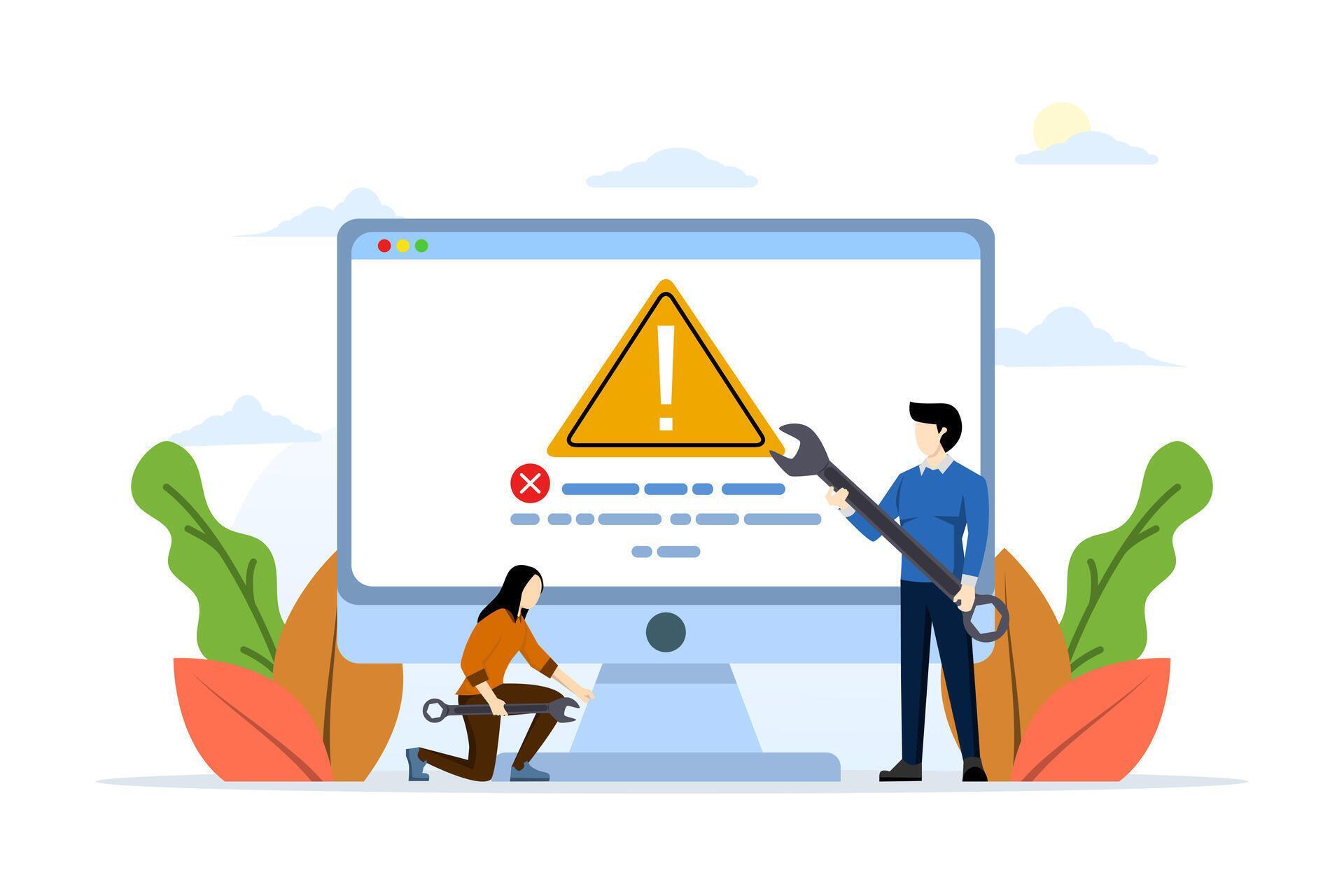 Concept of system error, software problem or system failure, security ...