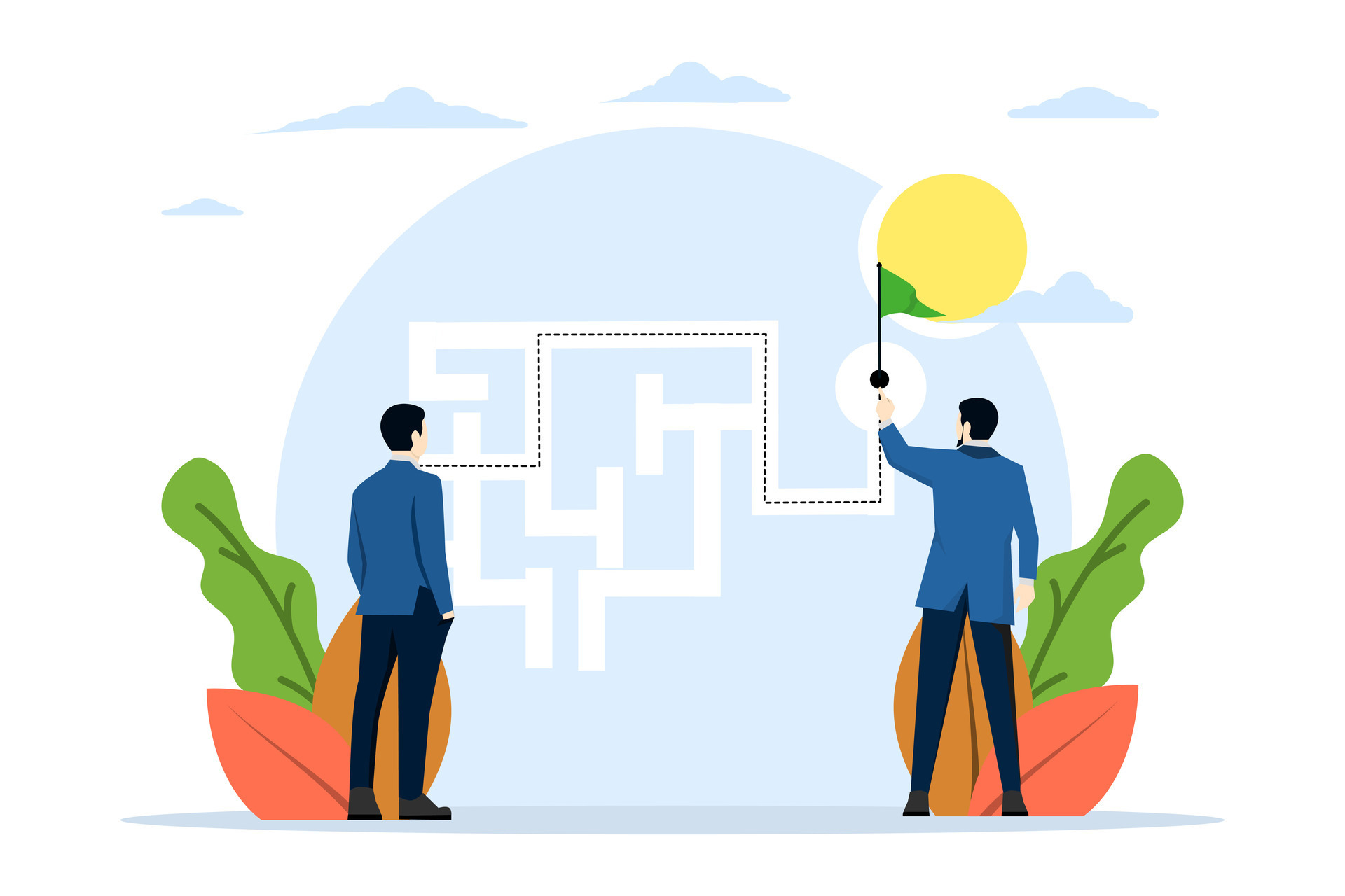 concepto de superar obstáculos y retos, resolviendo negocio problemas y hallazgo el mejor ...