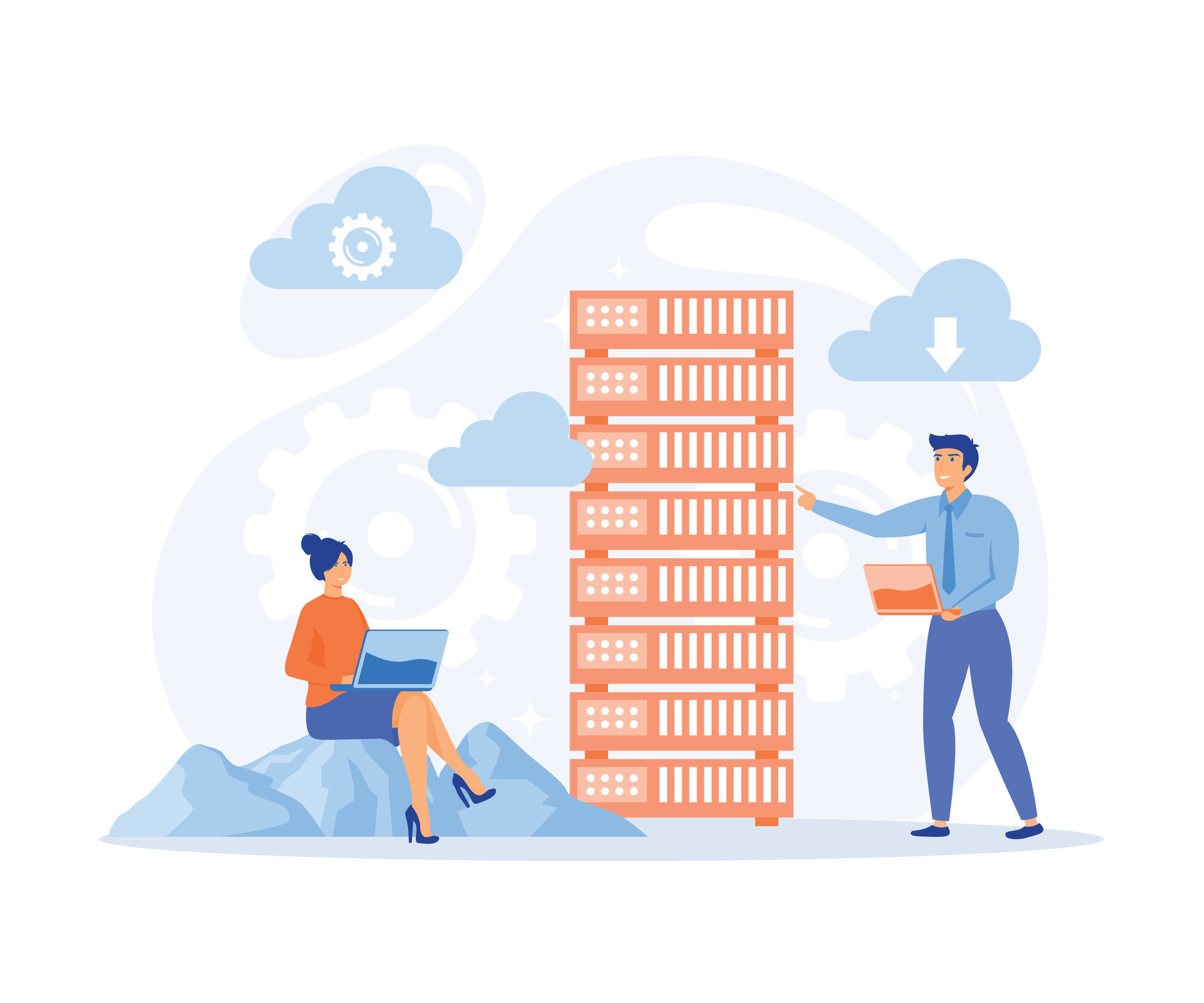 Cloud Data Server Online Database Storage Technology Concept Data Storage Engineering Flat