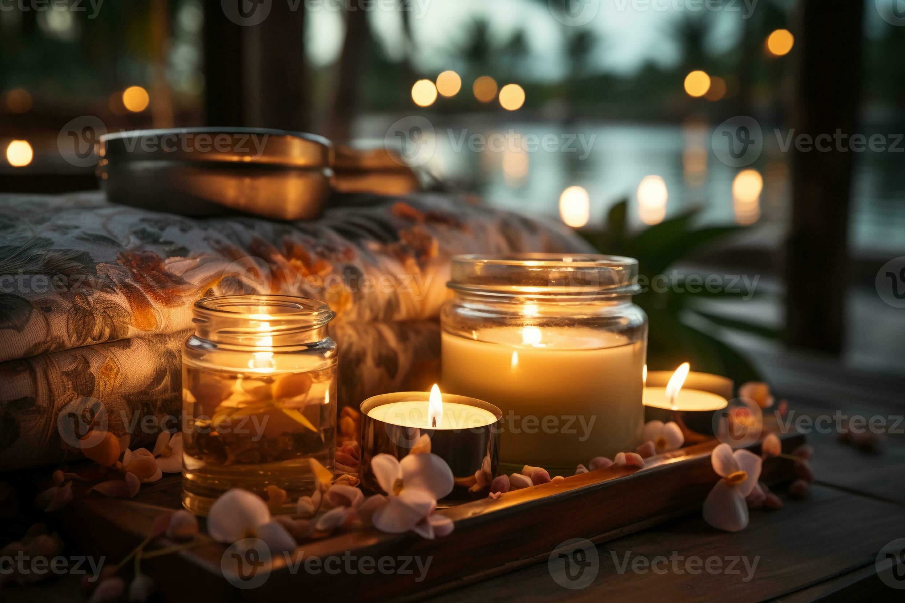 Relaxing Spa Massage For Deep Sleep And Candle Light With Kamin On Background Ai Generative
