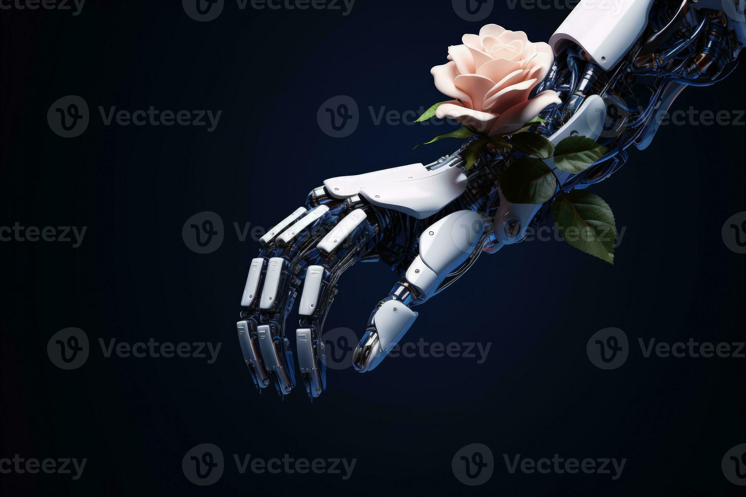 Robotic hand with flower, technology and AI concept. Generative AI ...
