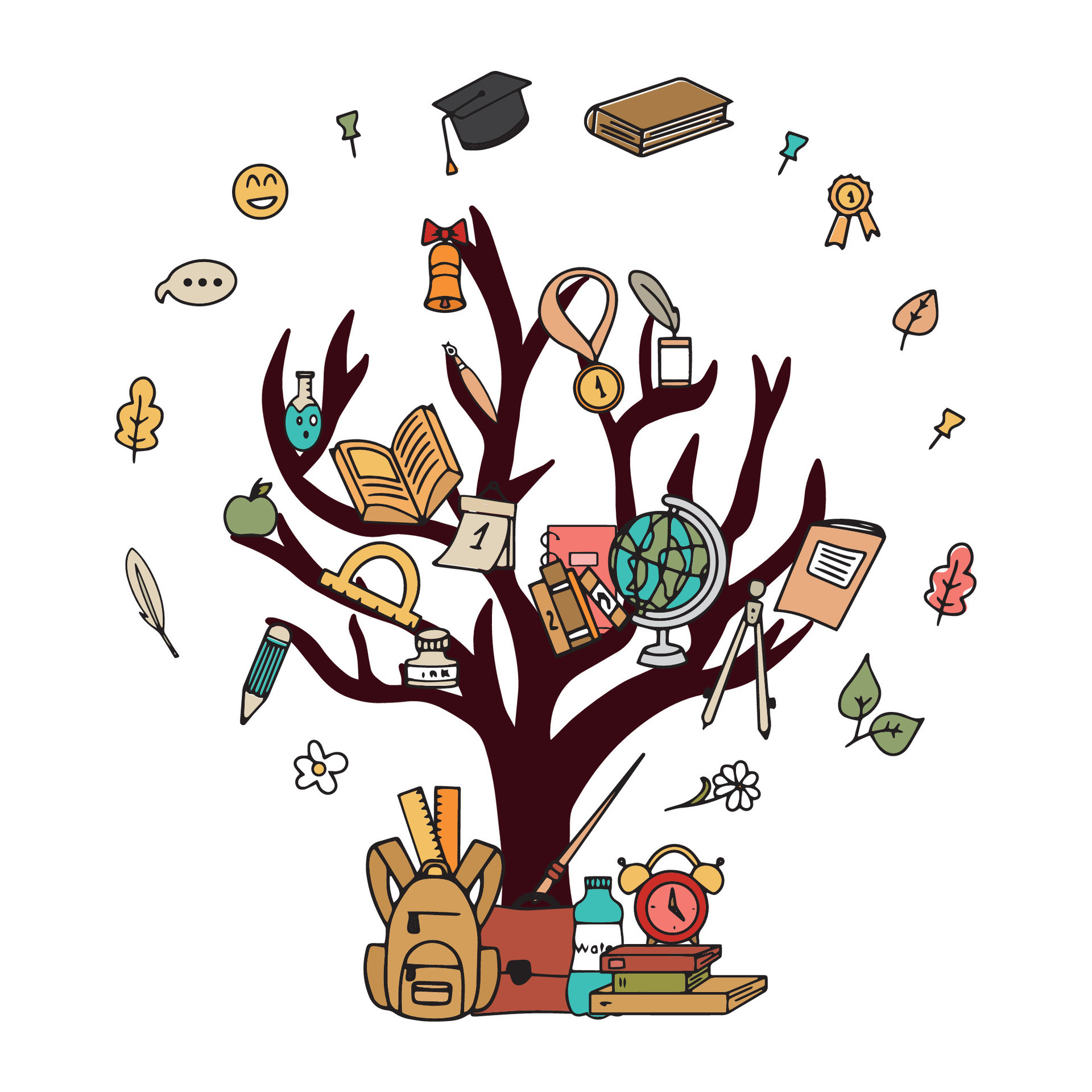 Tree of knowledge, school concept for your design. School supplies in ...