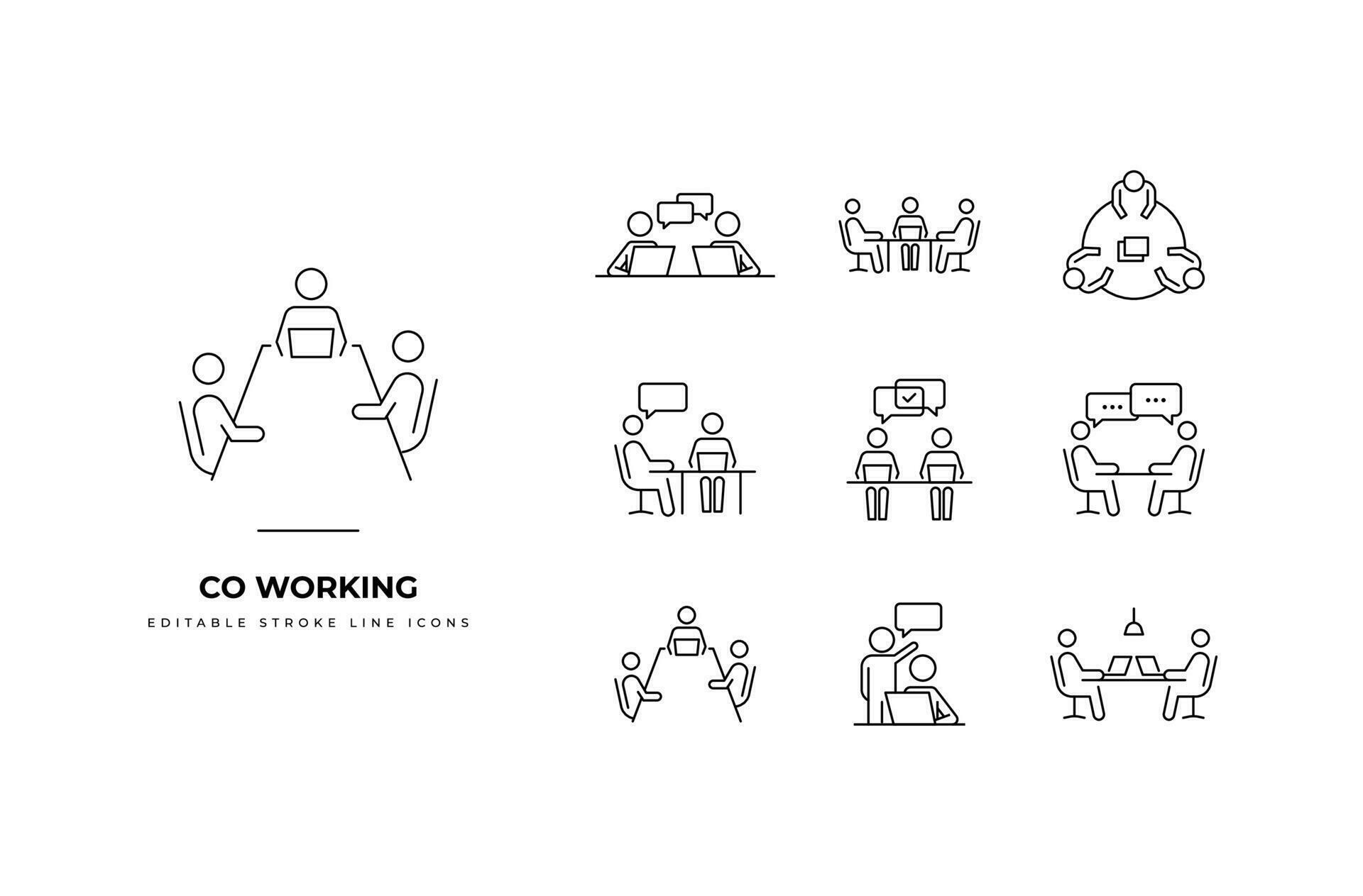 Set of co-working Icons. Simple line art and editable stroke icons pack ... Set of co-working Icons. Simple line art and editable stroke icons pack ...