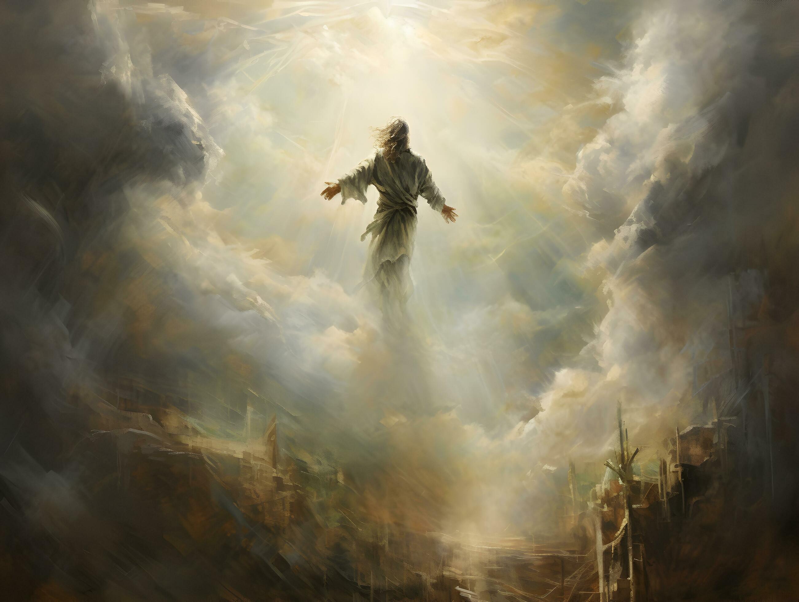 Resurrected Jesus Christ ascending to heaven. God, Heaven and Second ... Resurrected Jesus Christ ascending to heaven. God, Heaven and Second ...
