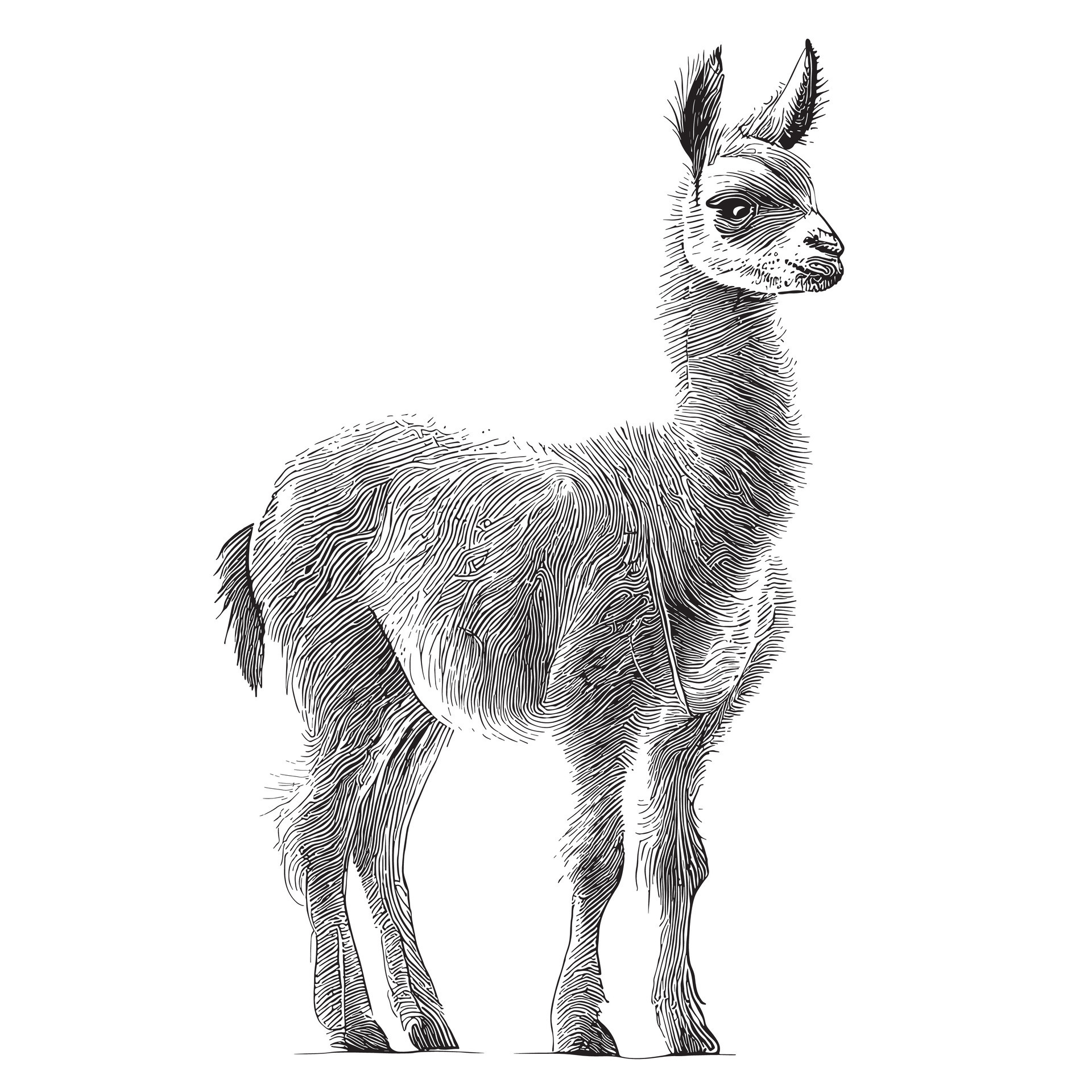 Llama standing sketch hand drawn in doodle style Vector illustration ...