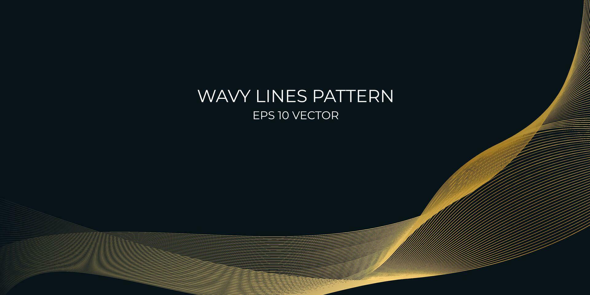 Vector wavy lines pattern smooth curve flowing gold gradient light isolated on navy background ...