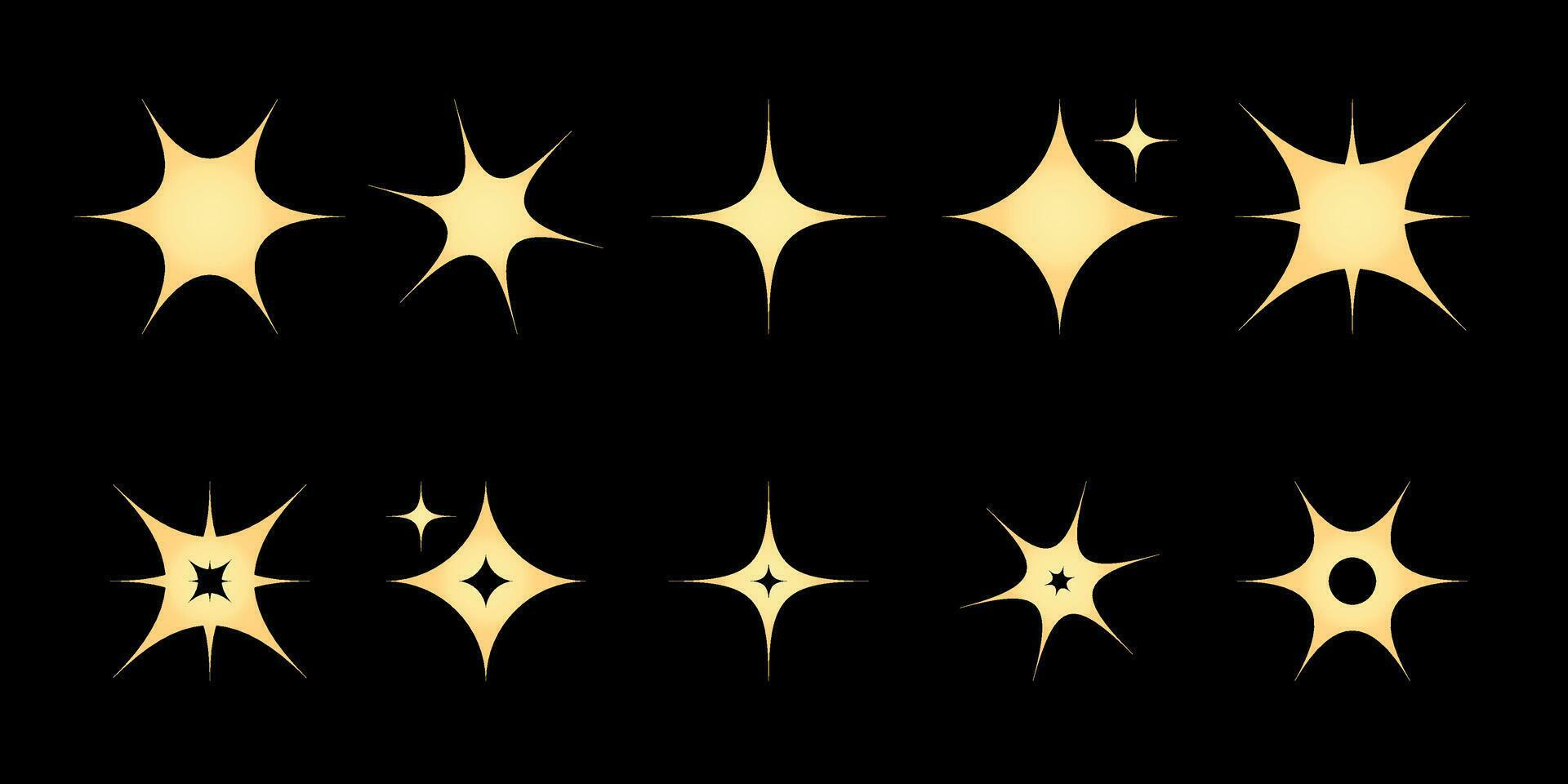 Sparkle star icons. Shine icons. Different gold sparkles icons. Collection of star sparkles ...