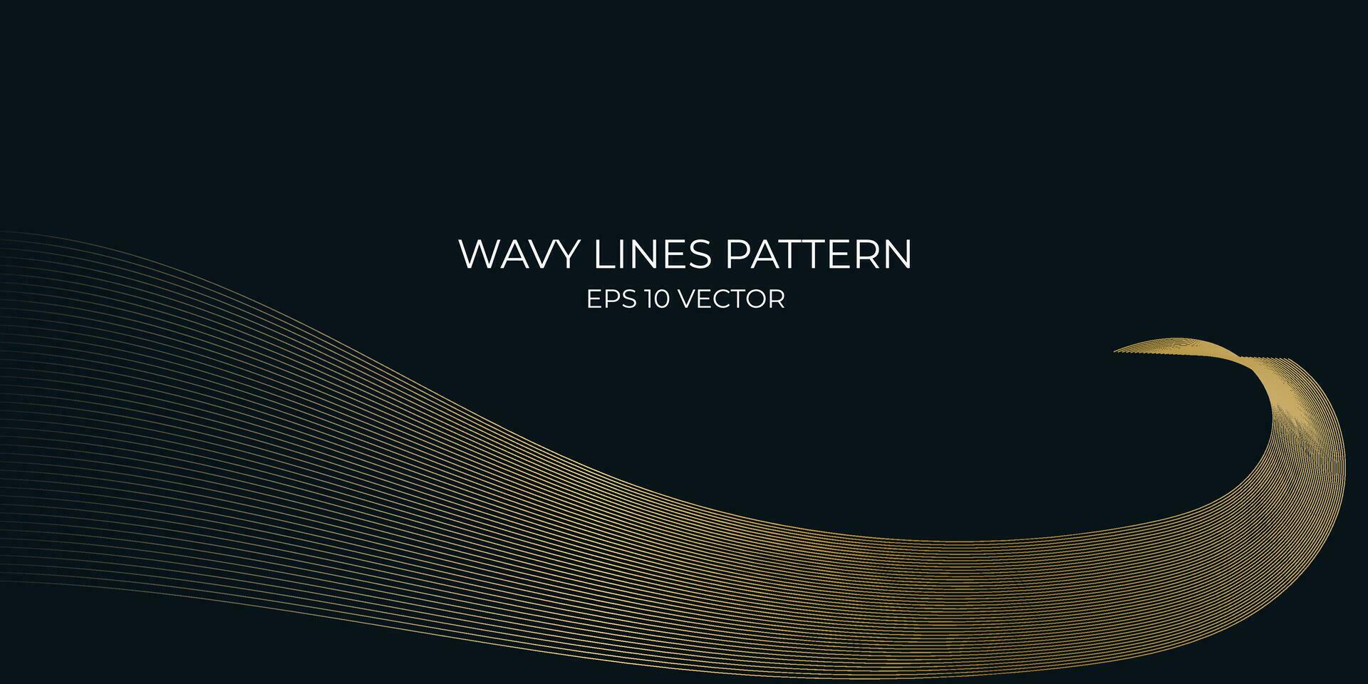 Vector wavy lines pattern smooth curve flowing gold gradient light isolated on navy background ...
