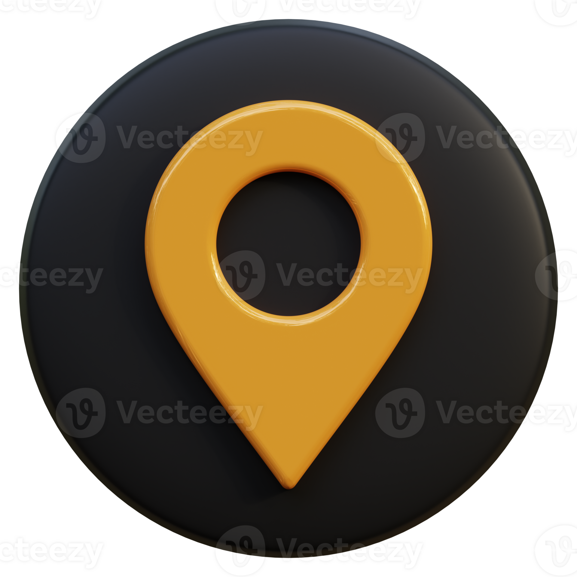 Yellow location icon on black circle 3d rendering. 29752767 PNG