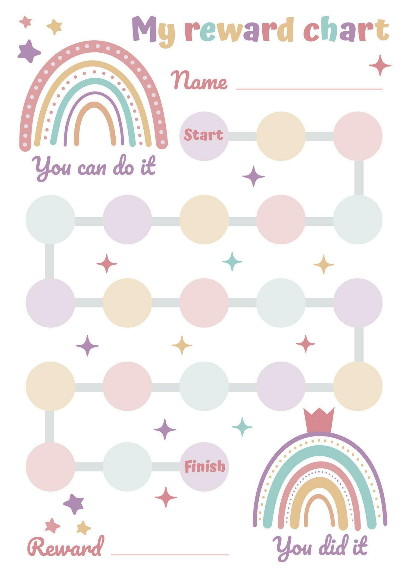 Printable rainbow reward chart for little girl princess. Sticker ...