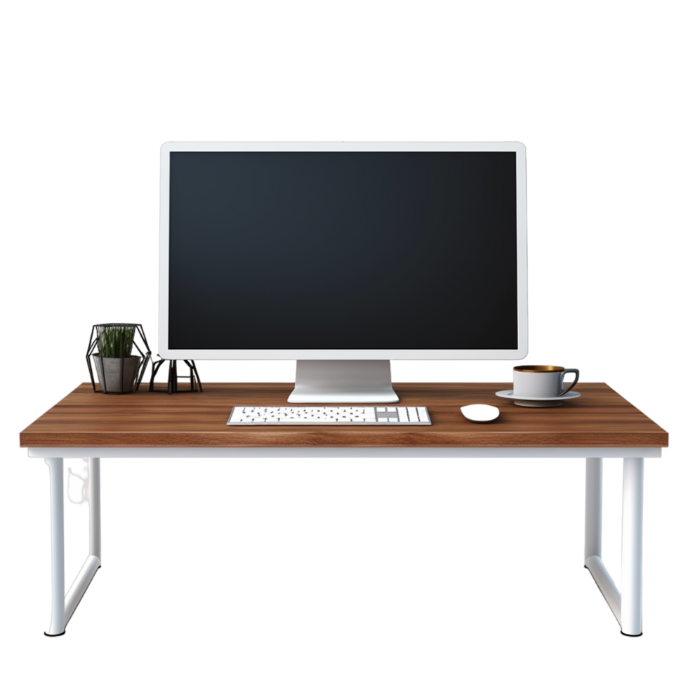 Laptop on wooden table ai generative 29760982 PNG