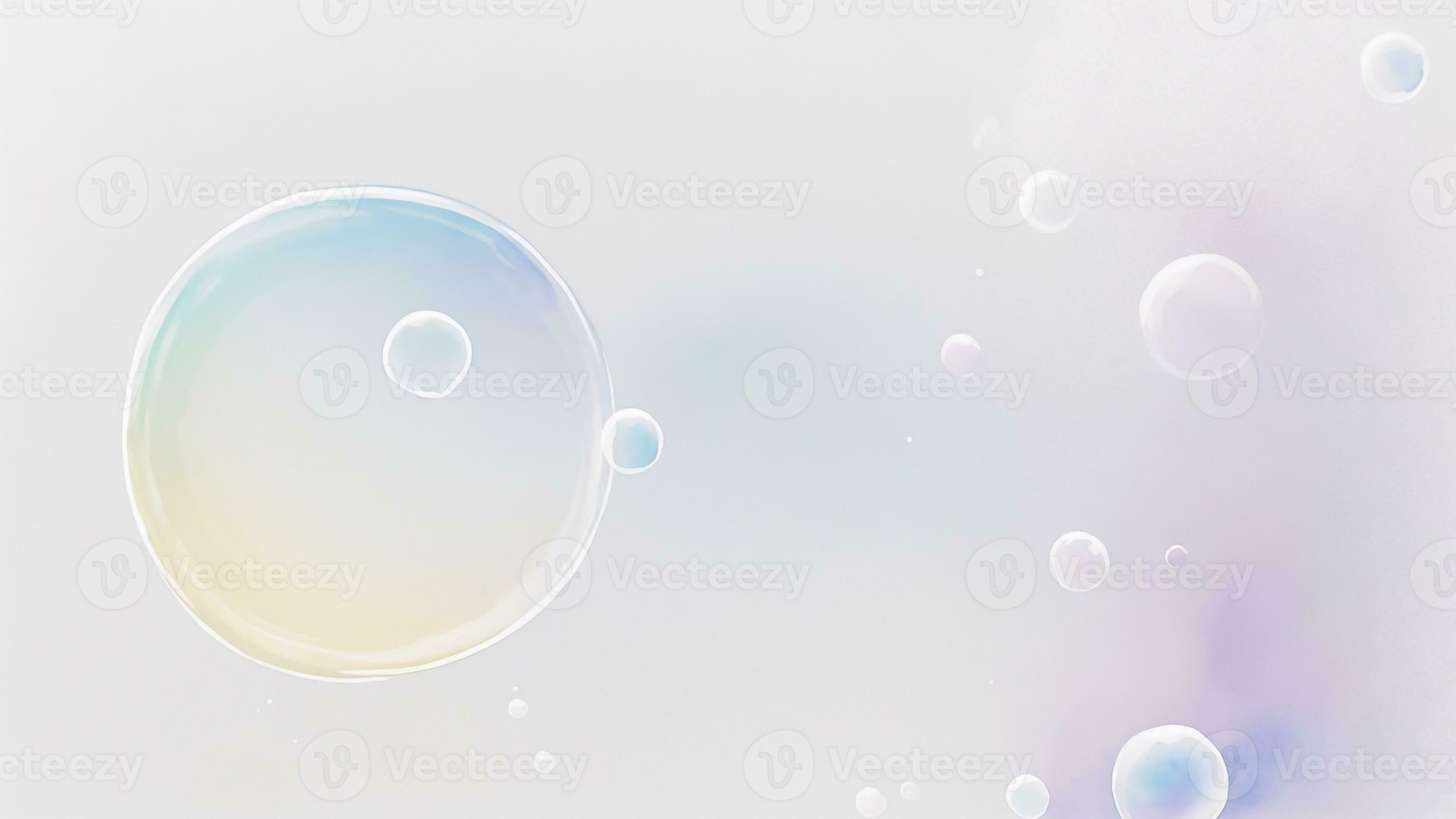 Colorful soap bubbles floating on the water surface with a pastel ...