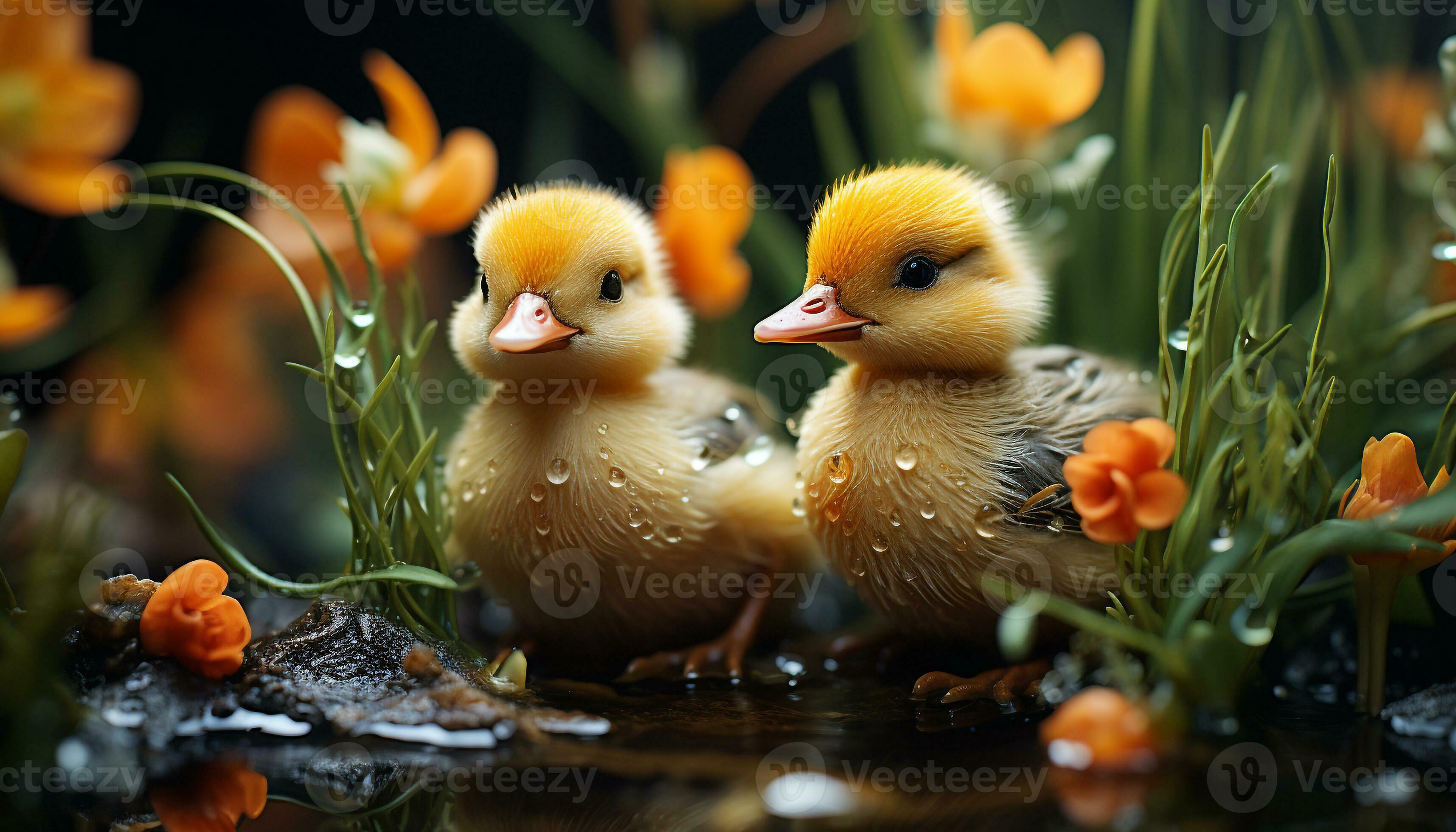 Cute duckling in the grass, a small young animal beauty generated by AI 29766082 Stock Photo at ...
