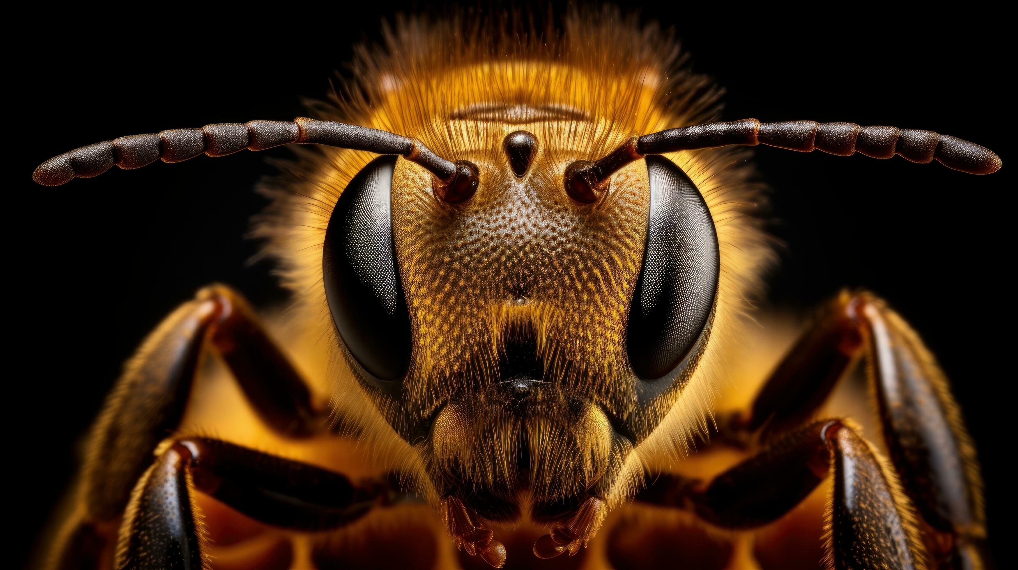 Epic Macro Photography Shot of Honey Bee. Closeup View of Working Bees ...