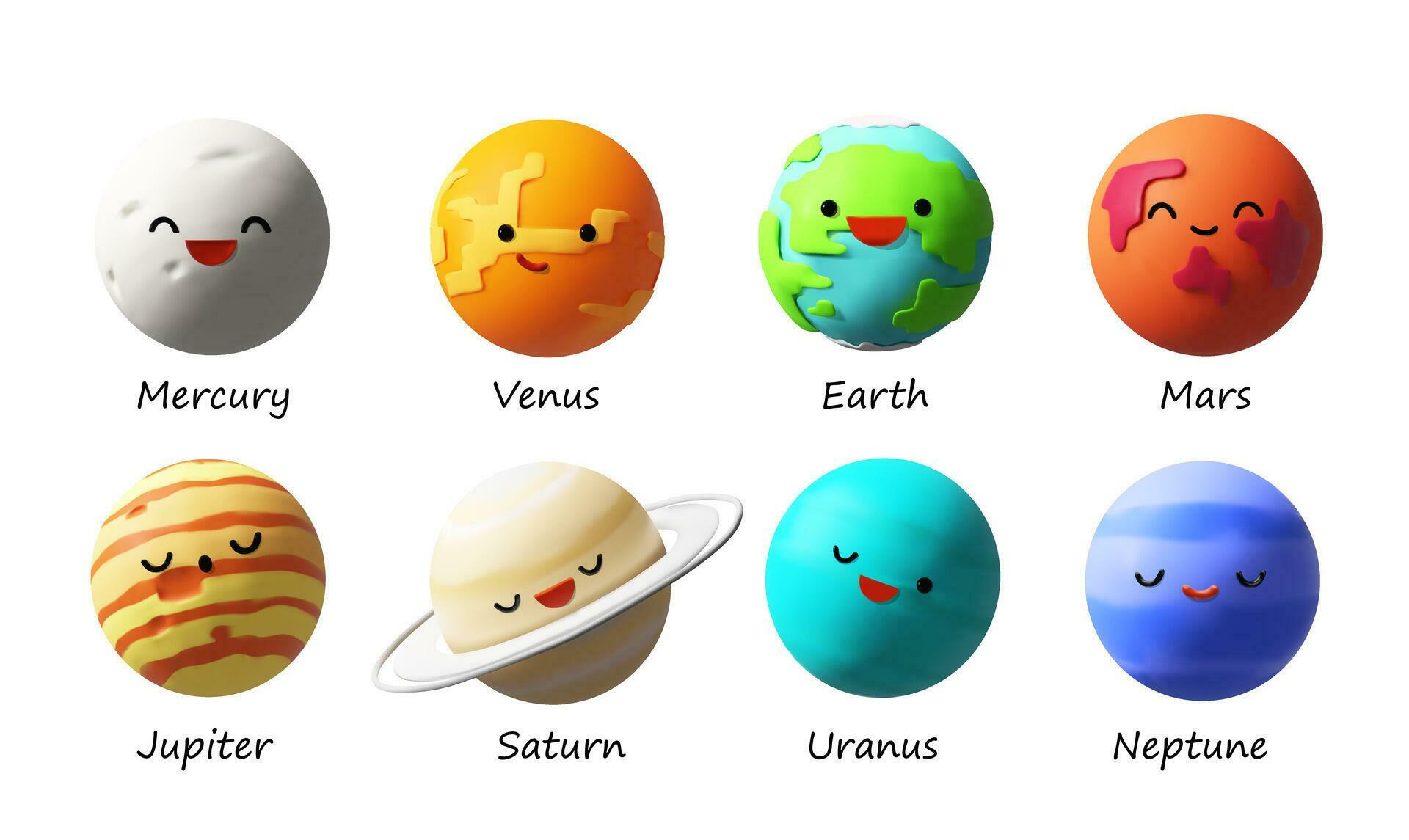 3D render Solar System planets set characters. Realistic vector outer ...