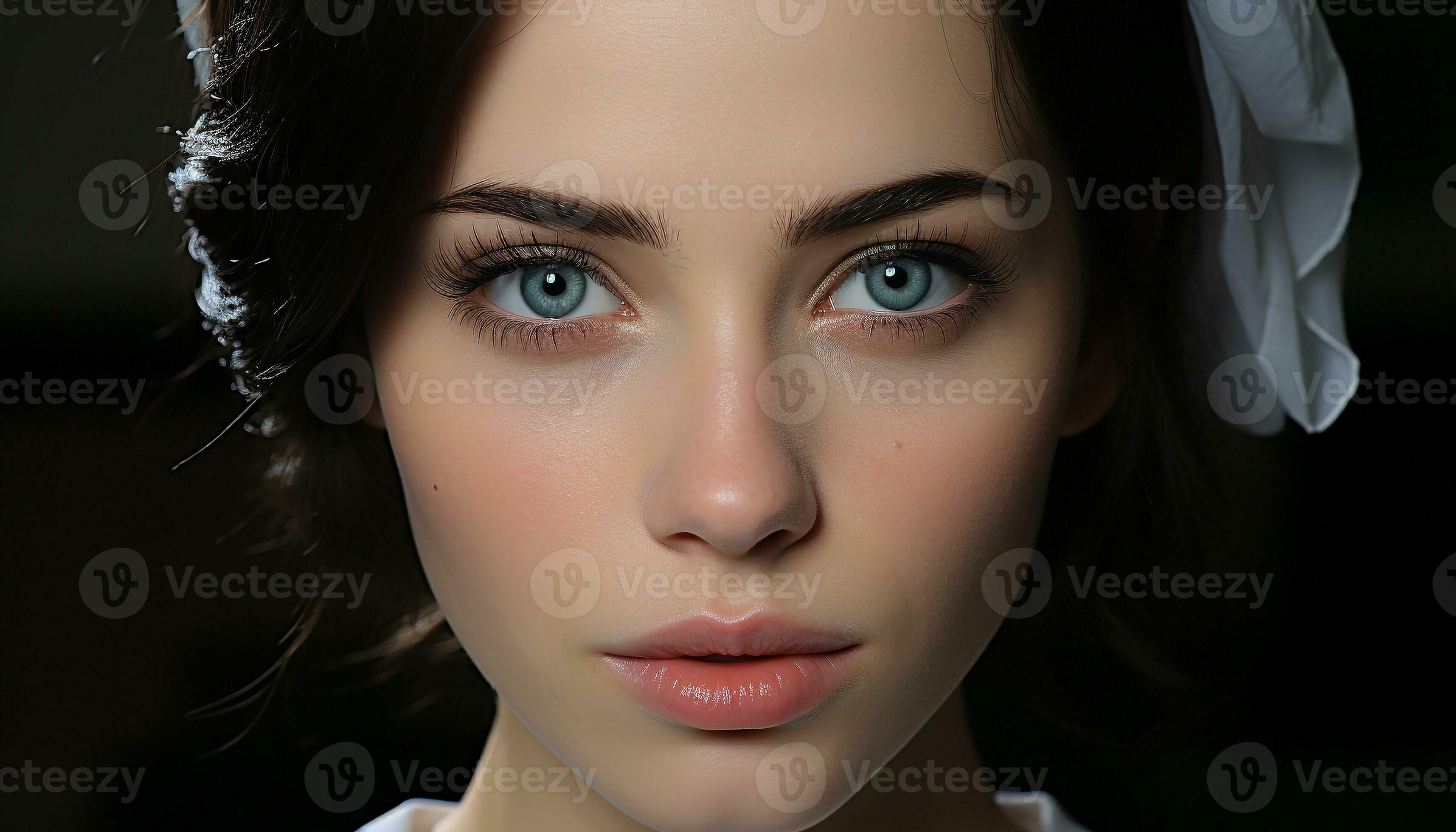 A Beautiful Woman With Brown Hair And Green Eyes Smiling Generated By