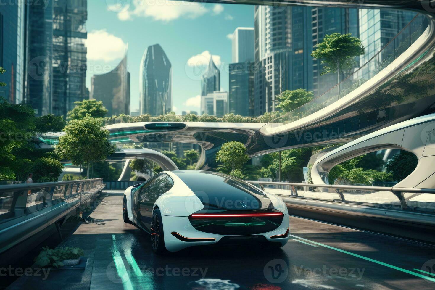 city of the future, Autonomous Self-Driving 3D Car Moving Through City ...