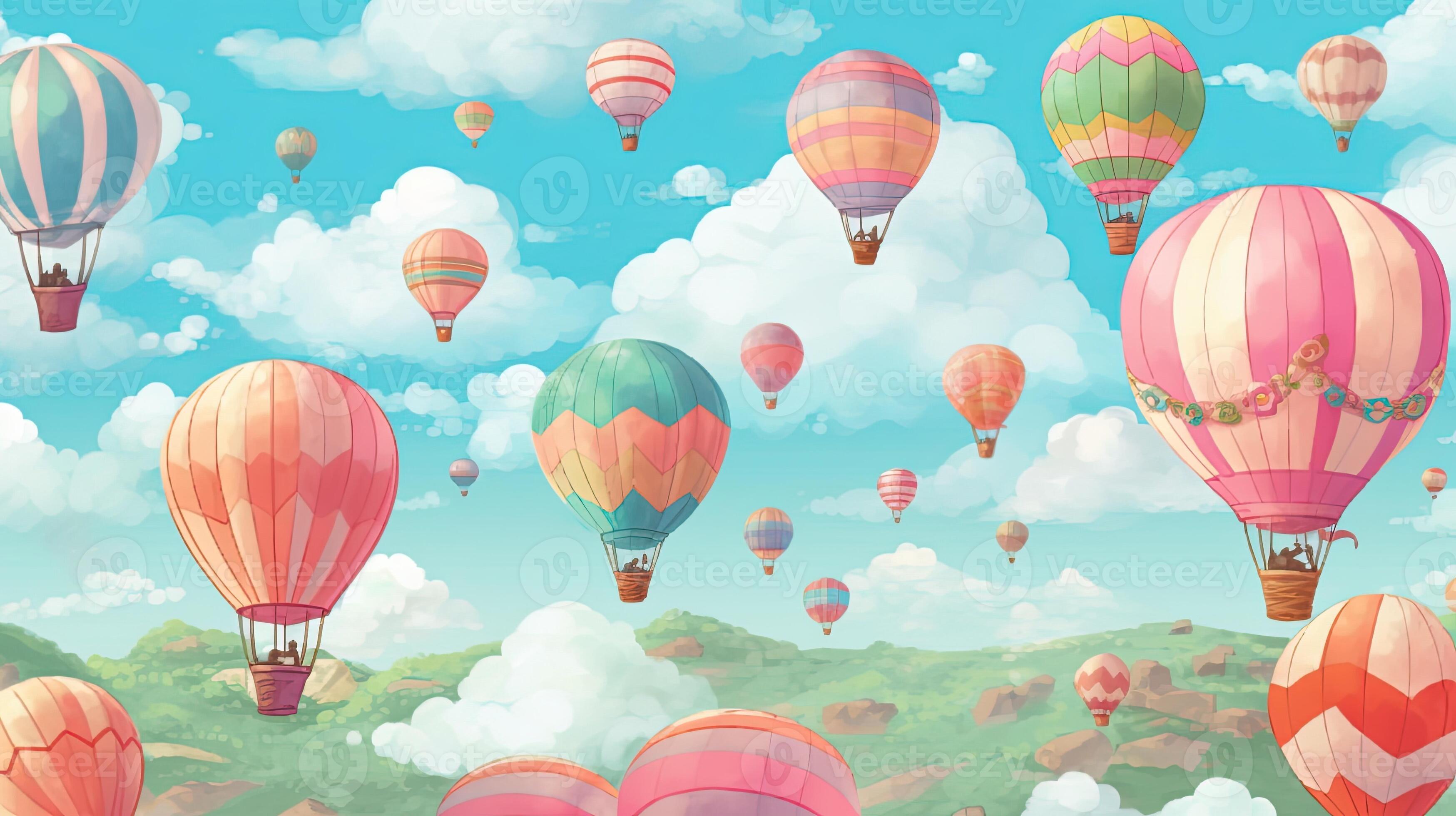 whimsical hot air balloons, digital art illustration, Generative AI 29784585 Stock Photo at Vecteezy