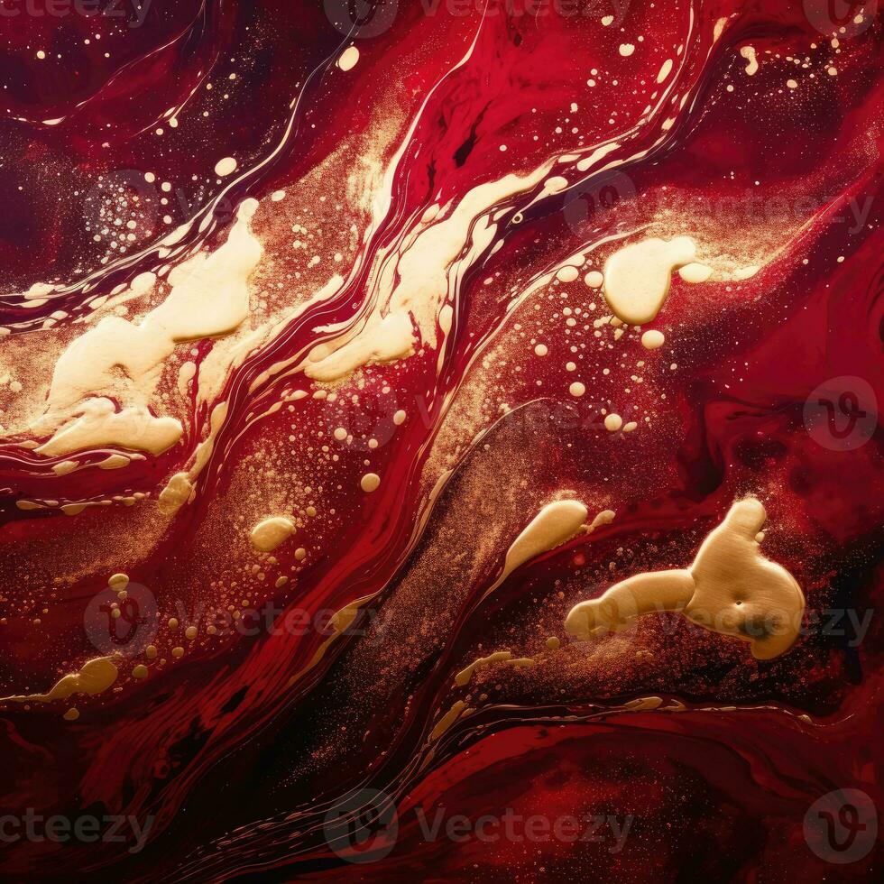 Red marble watercolor background. Fluid art with gold stripes and ...