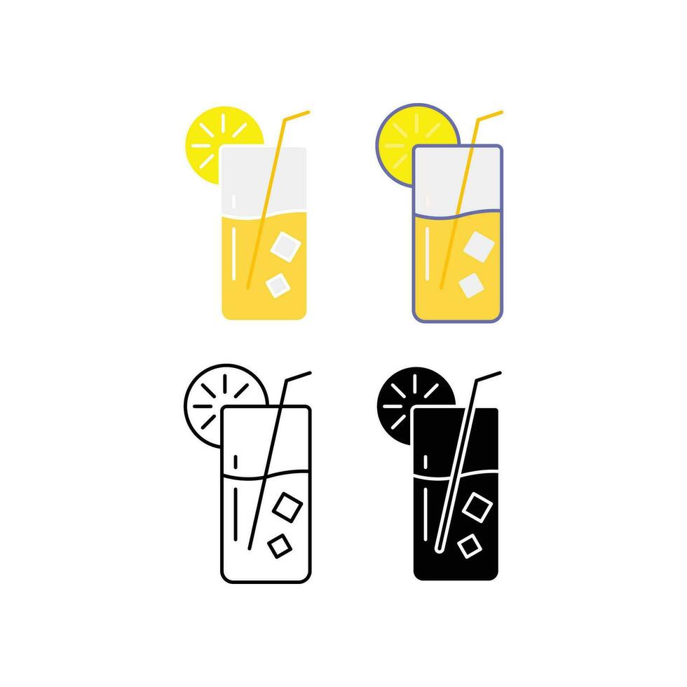 Orange Juice with lemonade slice, ice cubes and straw for drinks vacation icon. Cold Drink ...